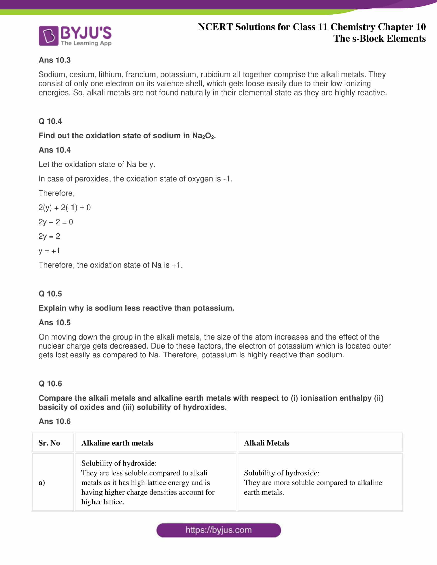 NCERT Solutions Class 11 Chemistry Chapter 10 The S Block Elements Free ...