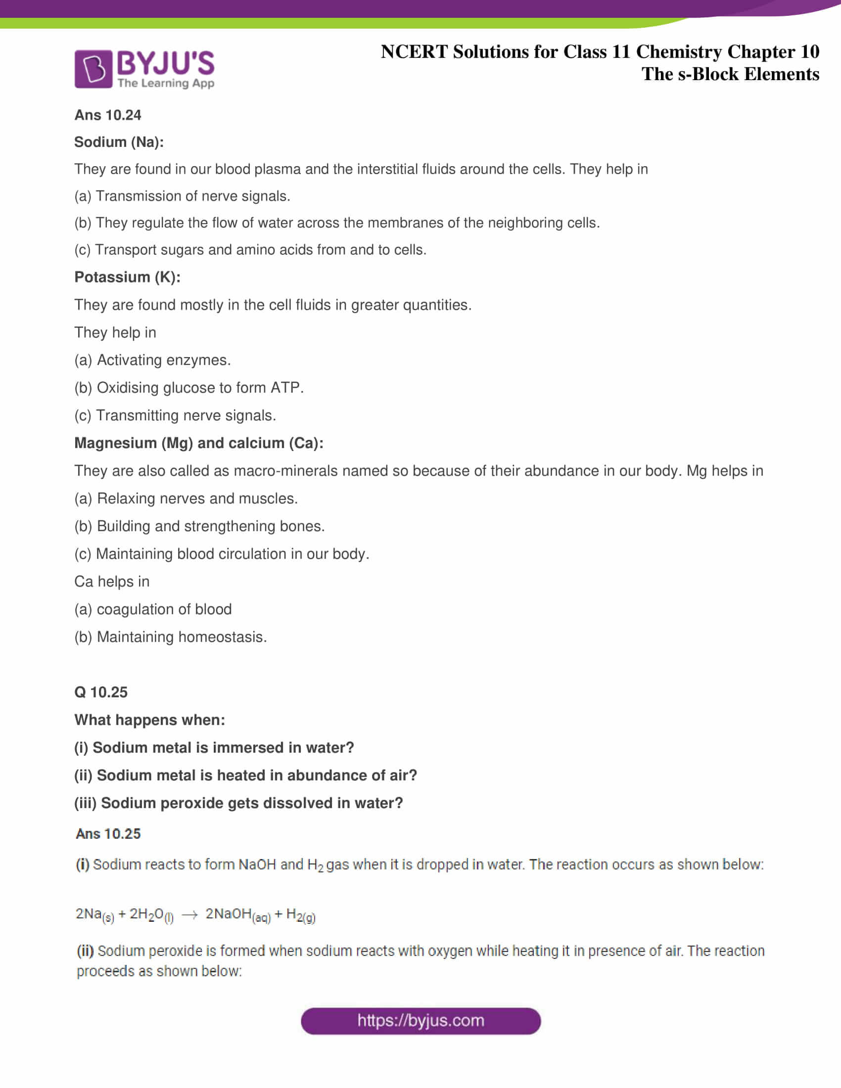 NCERT Solutions Class 11 Chemistry Chapter 10 The S Block Elements Free ...