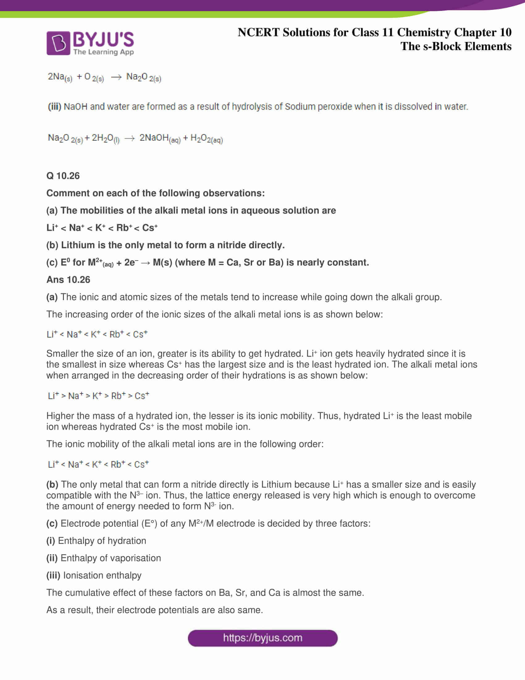 NCERT Solutions Class 11 Chemistry Chapter 10 The S Block Elements Free ...