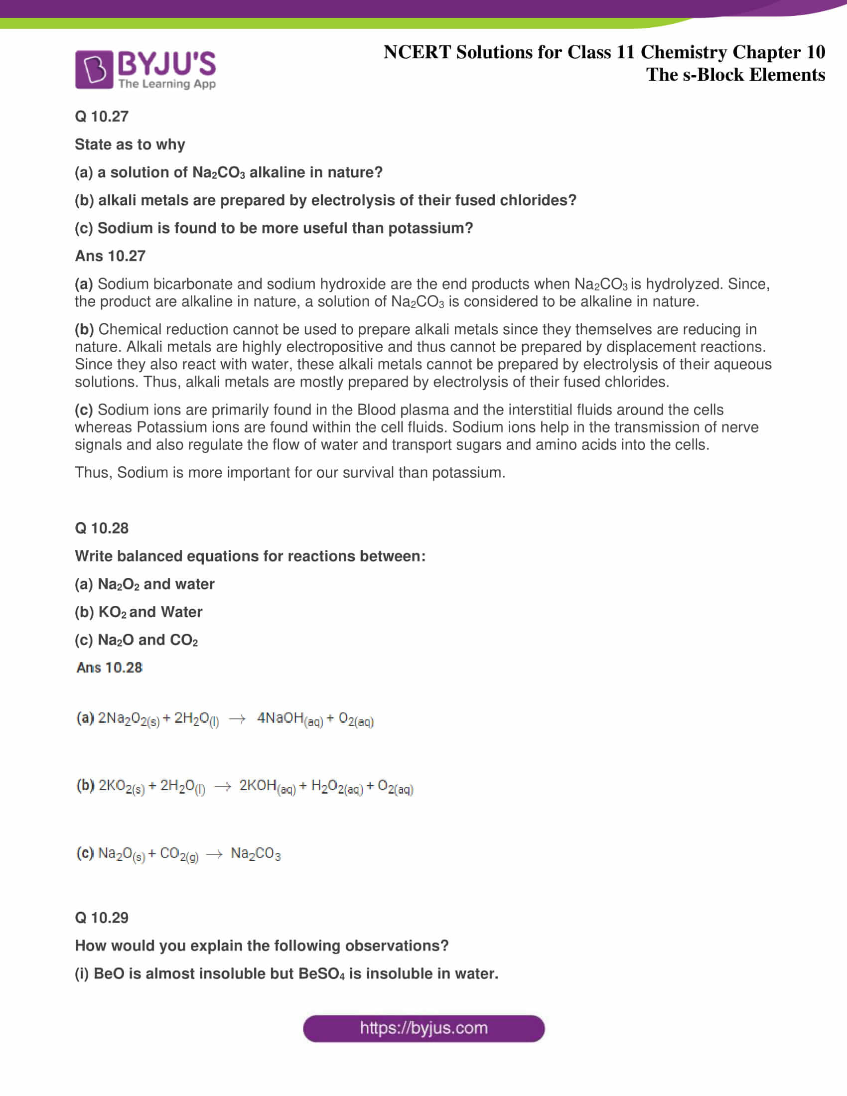 NCERT Solutions Class 11 Chemistry Chapter 10 The S Block Elements Free ...