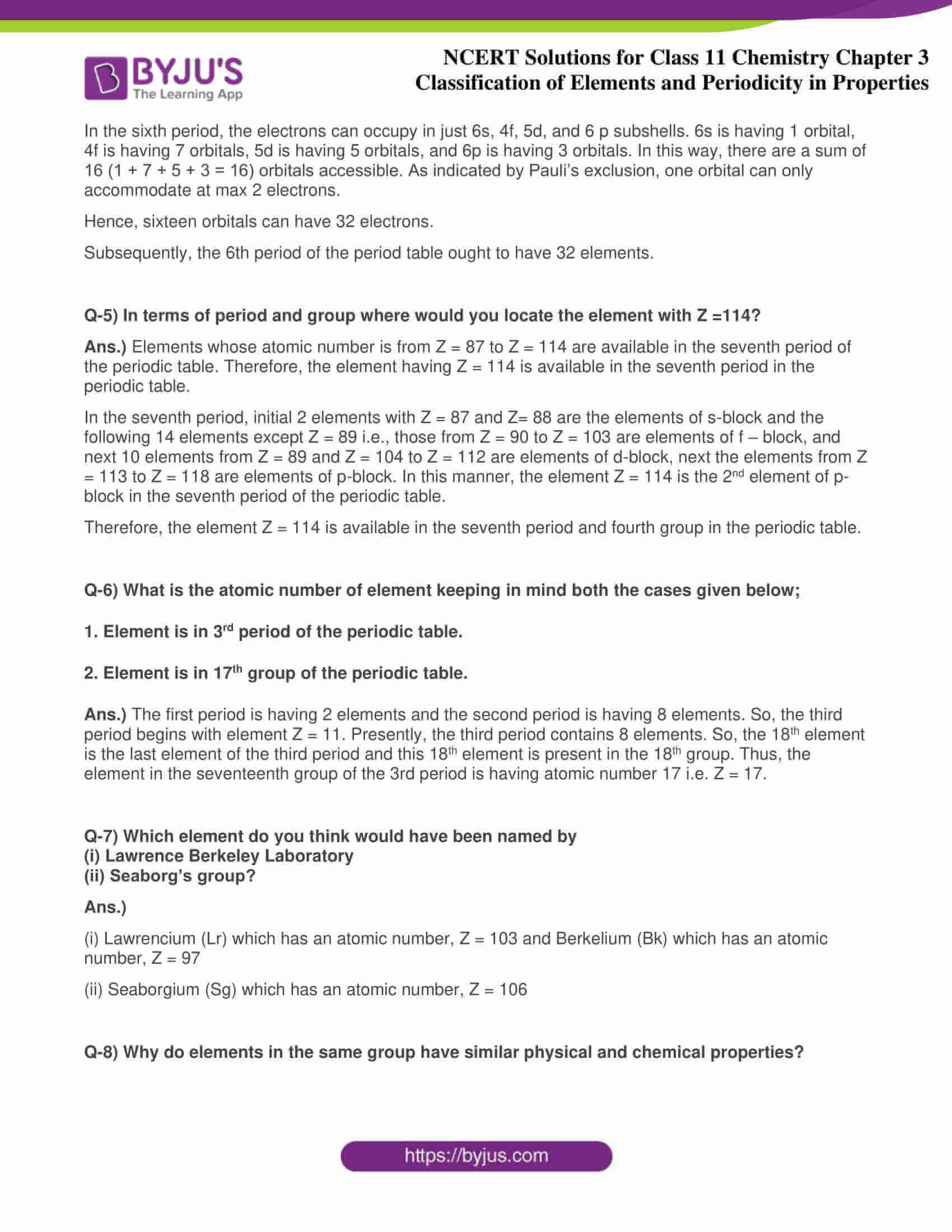 NCERT Solutions For Class 11 Chemistry Chapter 3 Classification Of
