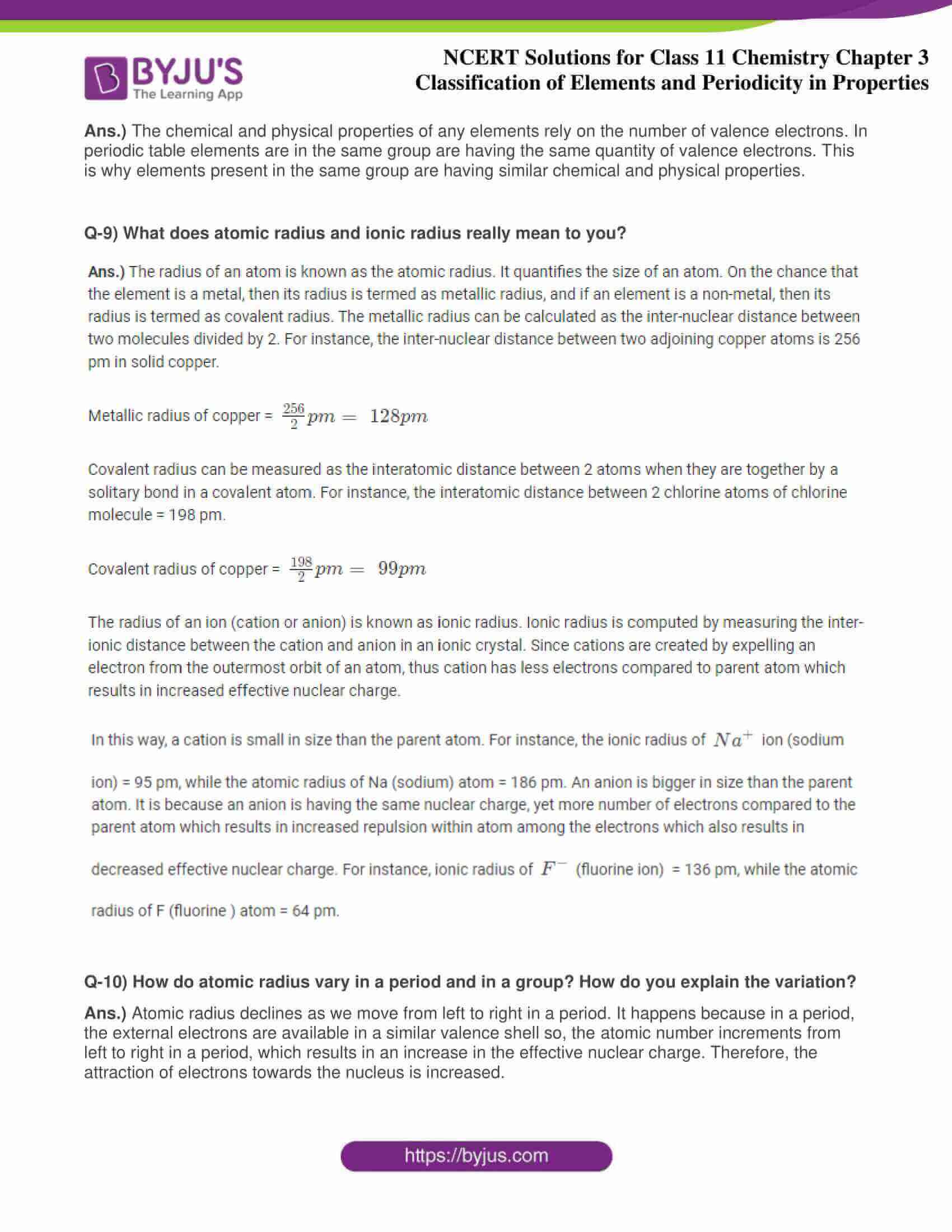 NCERT Solutions For Class 11 Chemistry Chapter 3 Classification Of NCERT Solutions For Class 11 Chemistry Chapter 3 Classification Of