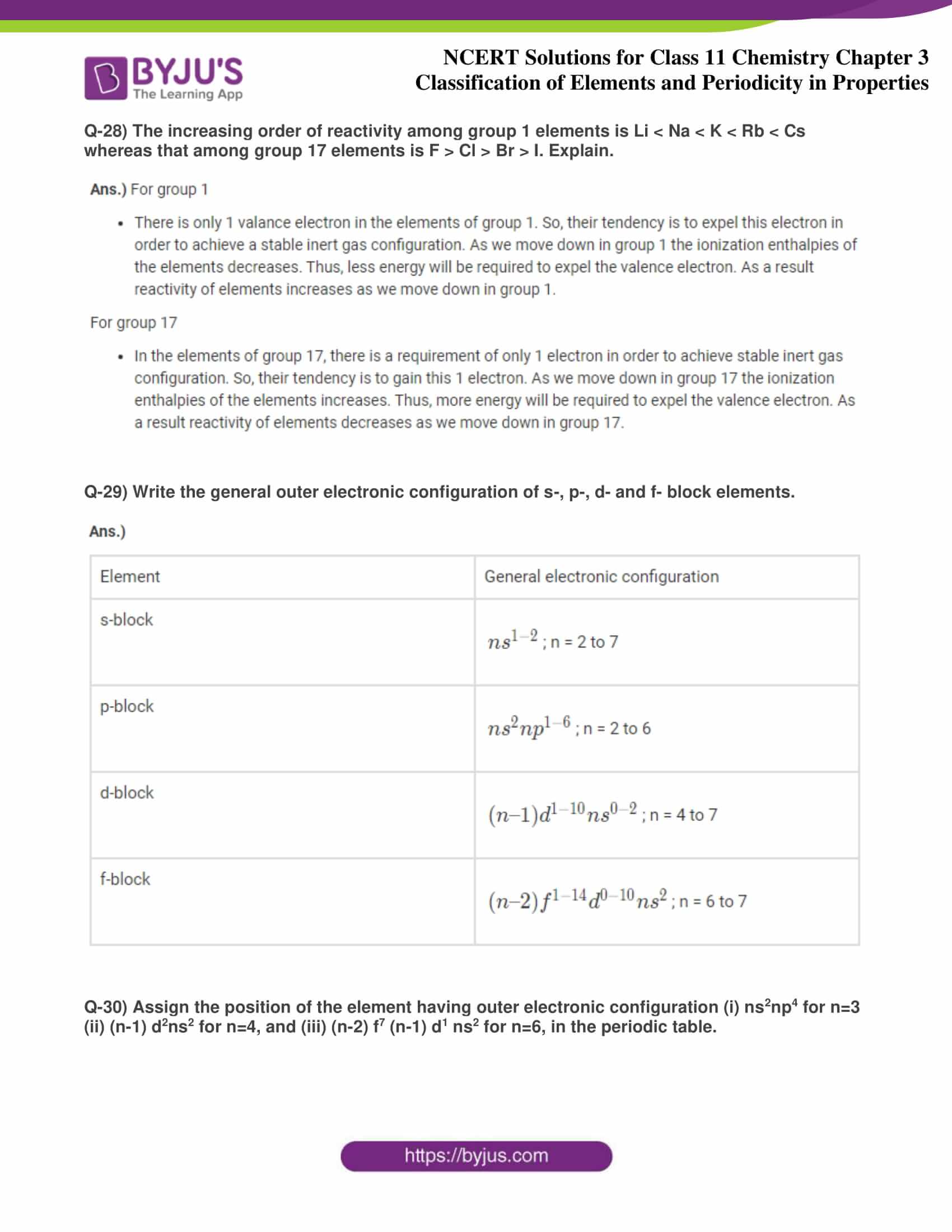 NCERT Solutions for Class 11 Chemistry Chapter 3 Classification of ...