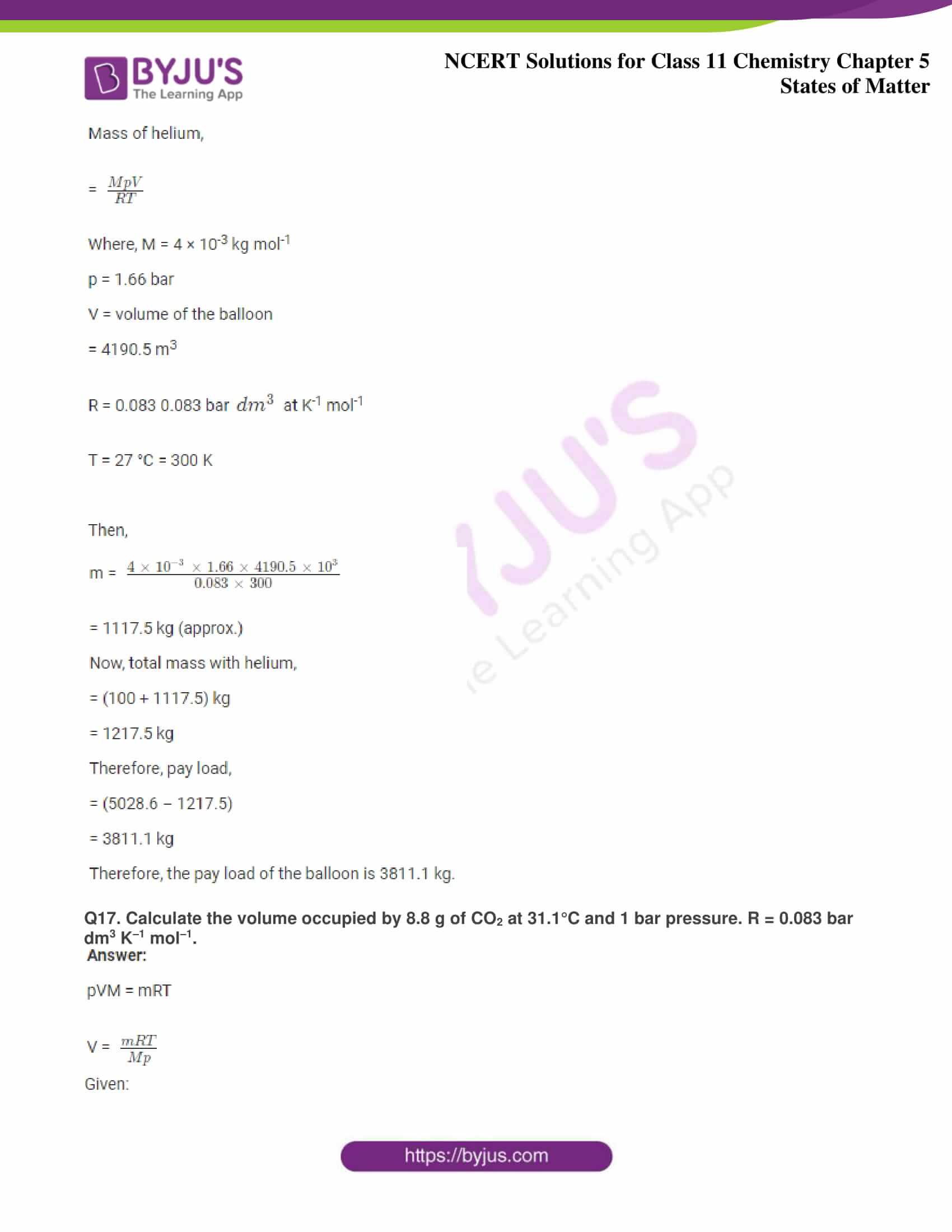 NCERT Solutions for Class 11 Chemistry Chapter 5 States of Matter