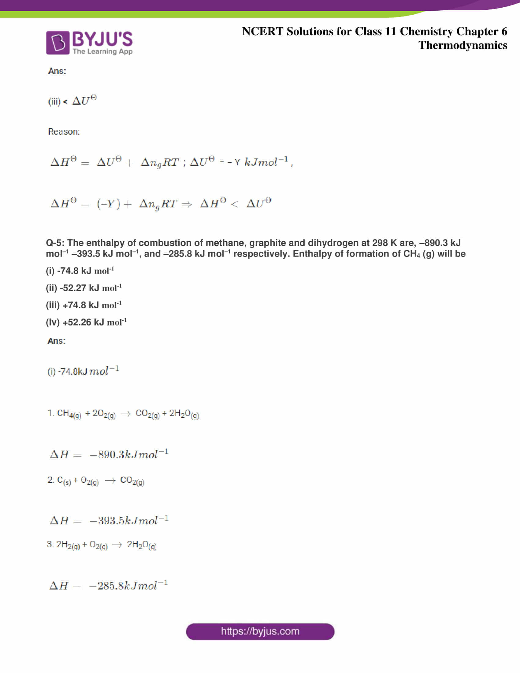 NCERT Solutions for Class 11 Chemistry Chapter 6 Thermodynamics