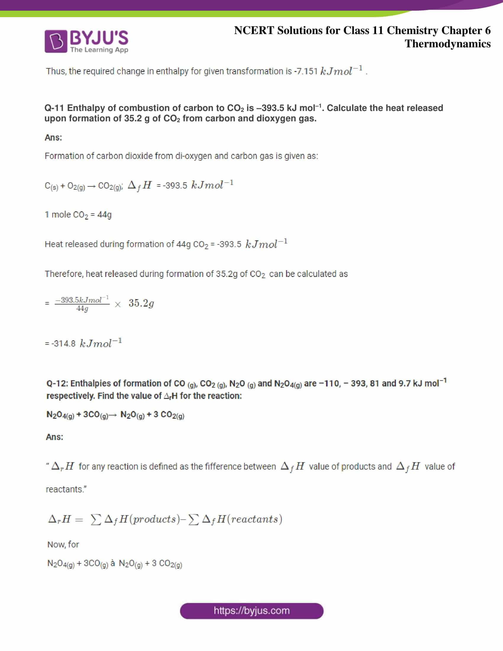 NCERT Solutions for Class 11 Chemistry Chapter 6 Thermodynamics