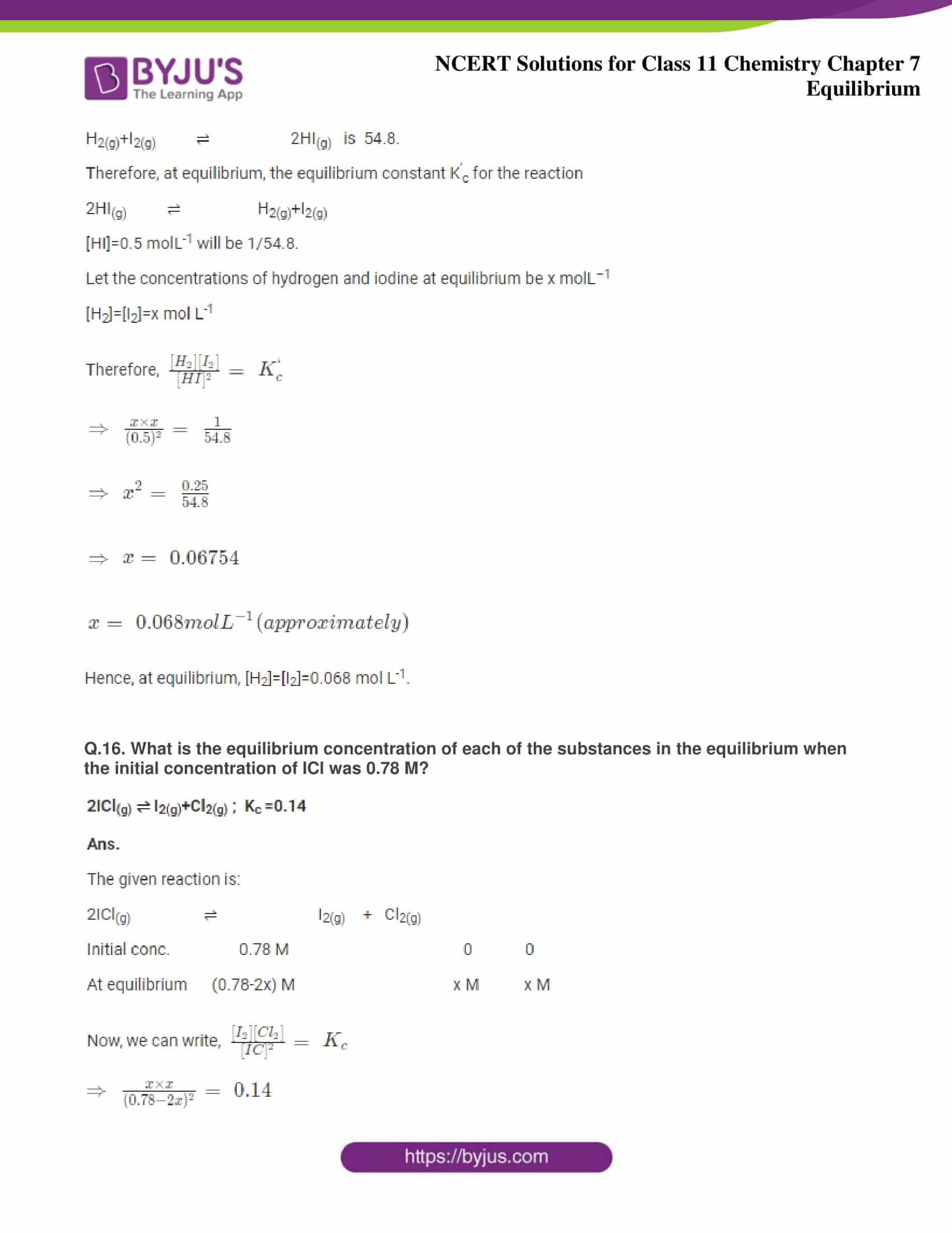 NCERT Solutions for Class 11 Chemistry Chapter 7 Equilibrium