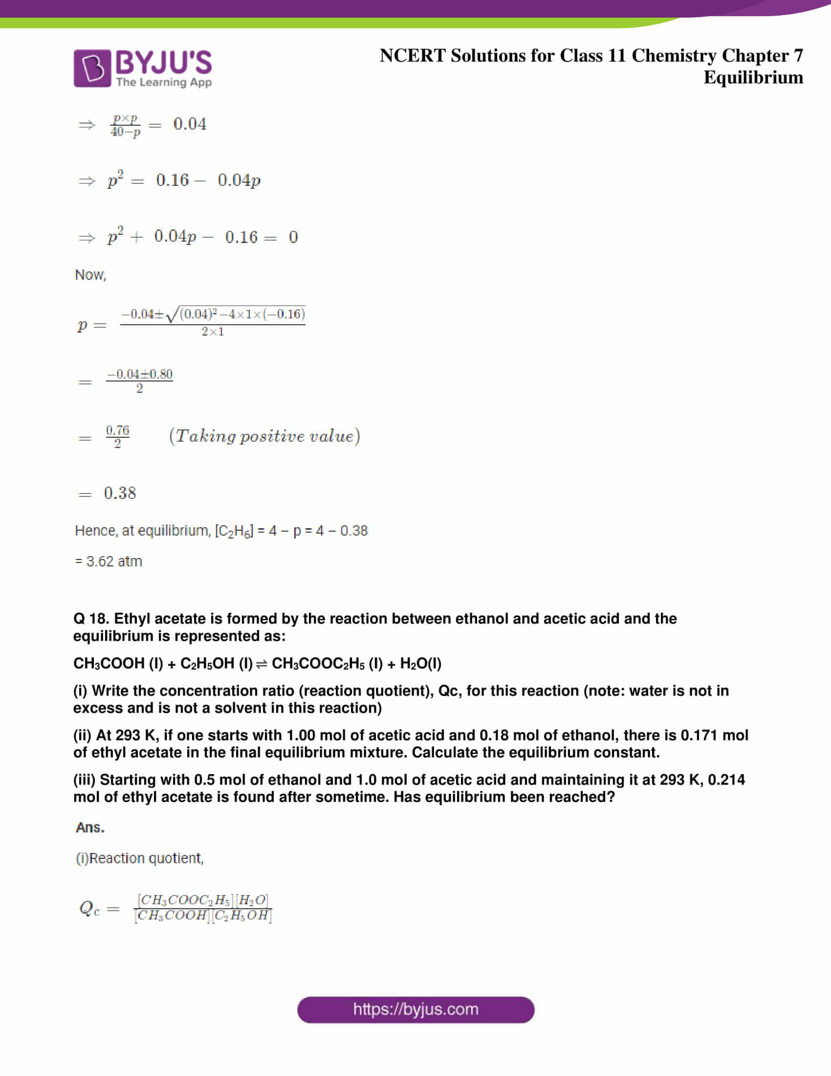 NCERT Solutions for Class 11 Chemistry Chapter 7 Equilibrium