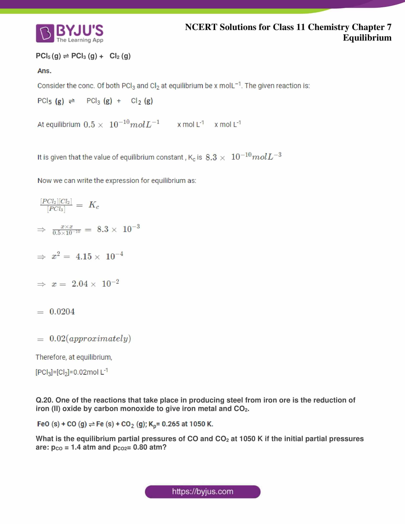 NCERT Solutions for Class 11 Chemistry Chapter 7 Equilibrium