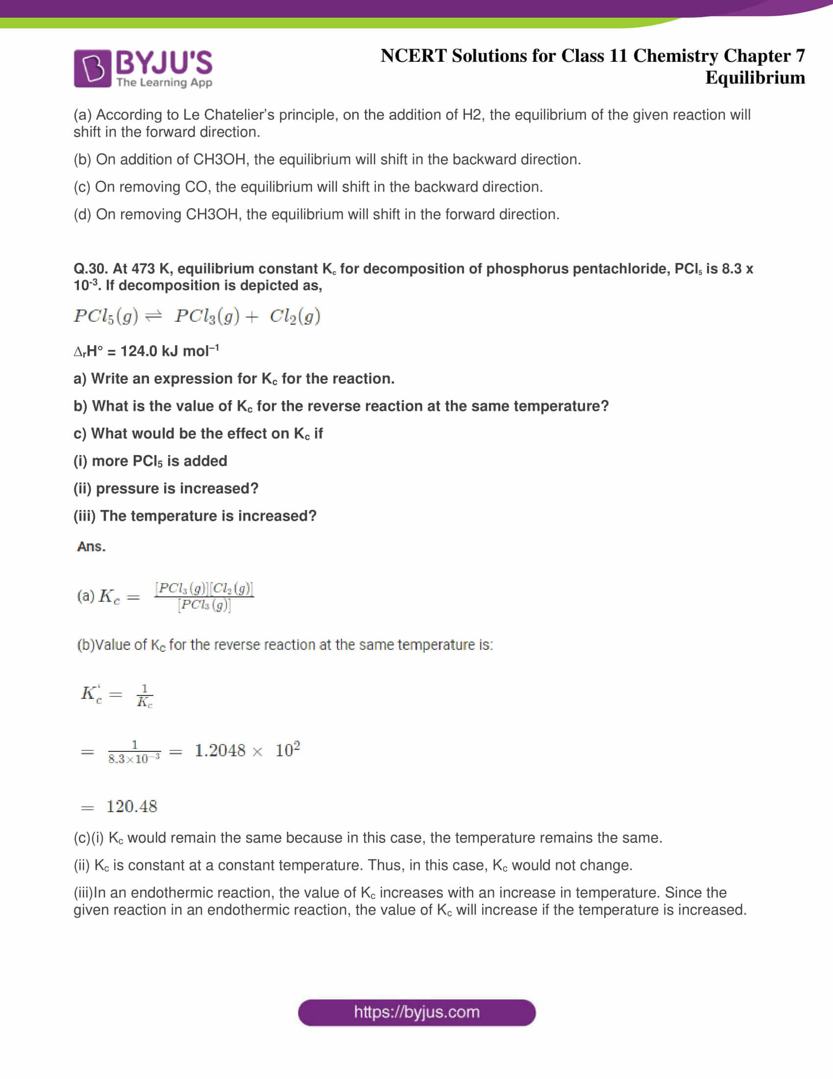 NCERT Solutions for Class 11 Chemistry Chapter 7 Equilibrium