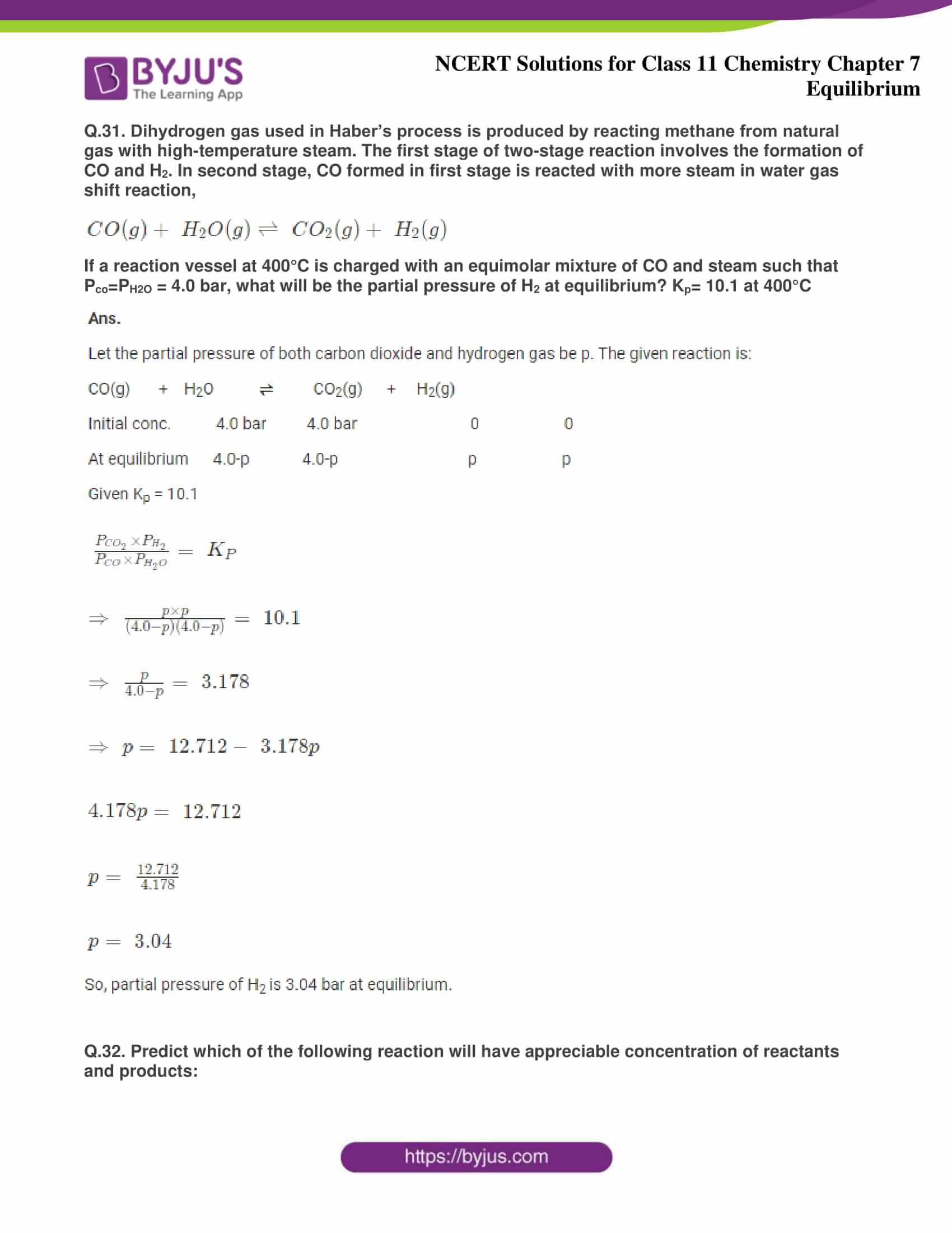 NCERT Solutions for Class 11 Chemistry Chapter 7 Equilibrium