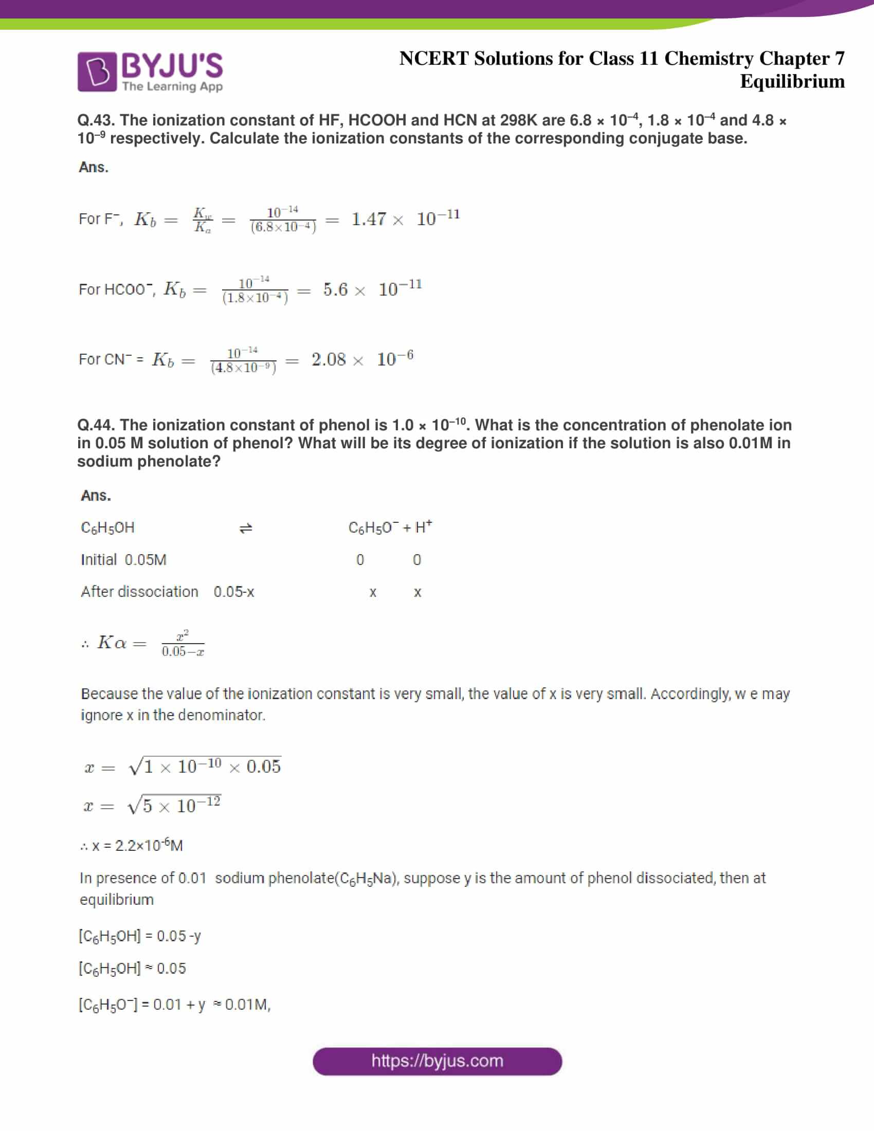 NCERT Solutions for Class 11 Chemistry Chapter 7 Equilibrium