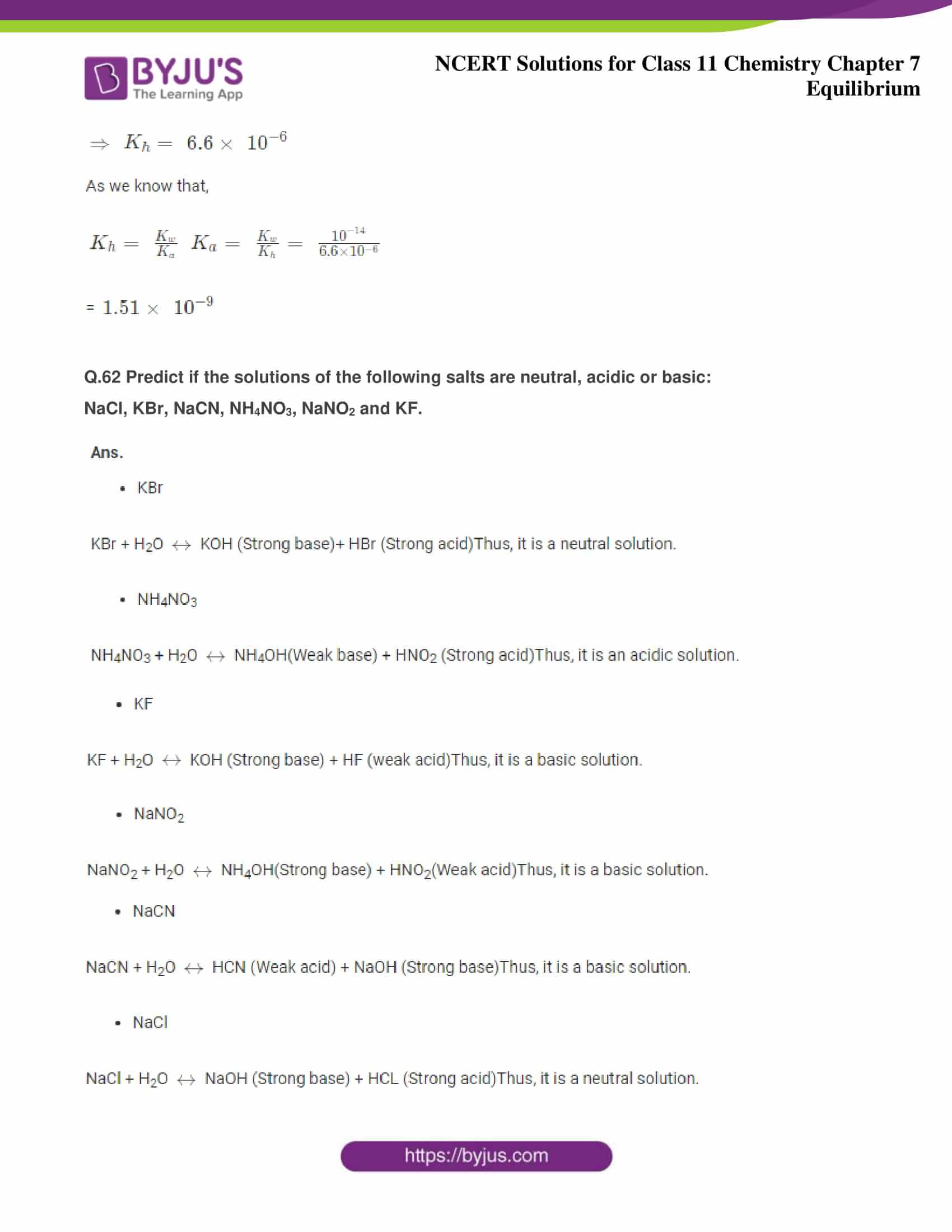 NCERT Solutions for Class 11 Chemistry Chapter 7 Equilibrium