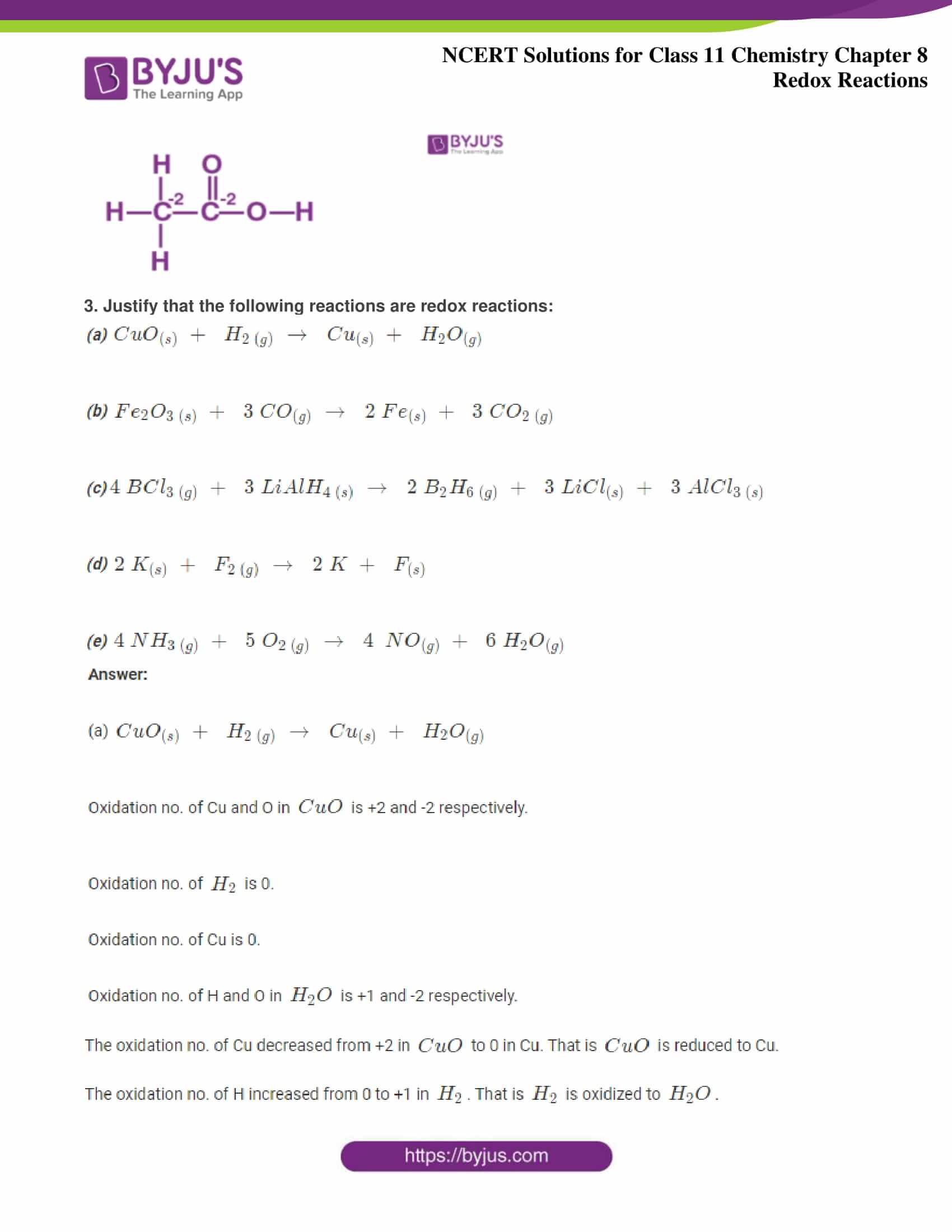 NCERT Solutions for Class 11 Chemistry Chapter 8 Redox Reactions