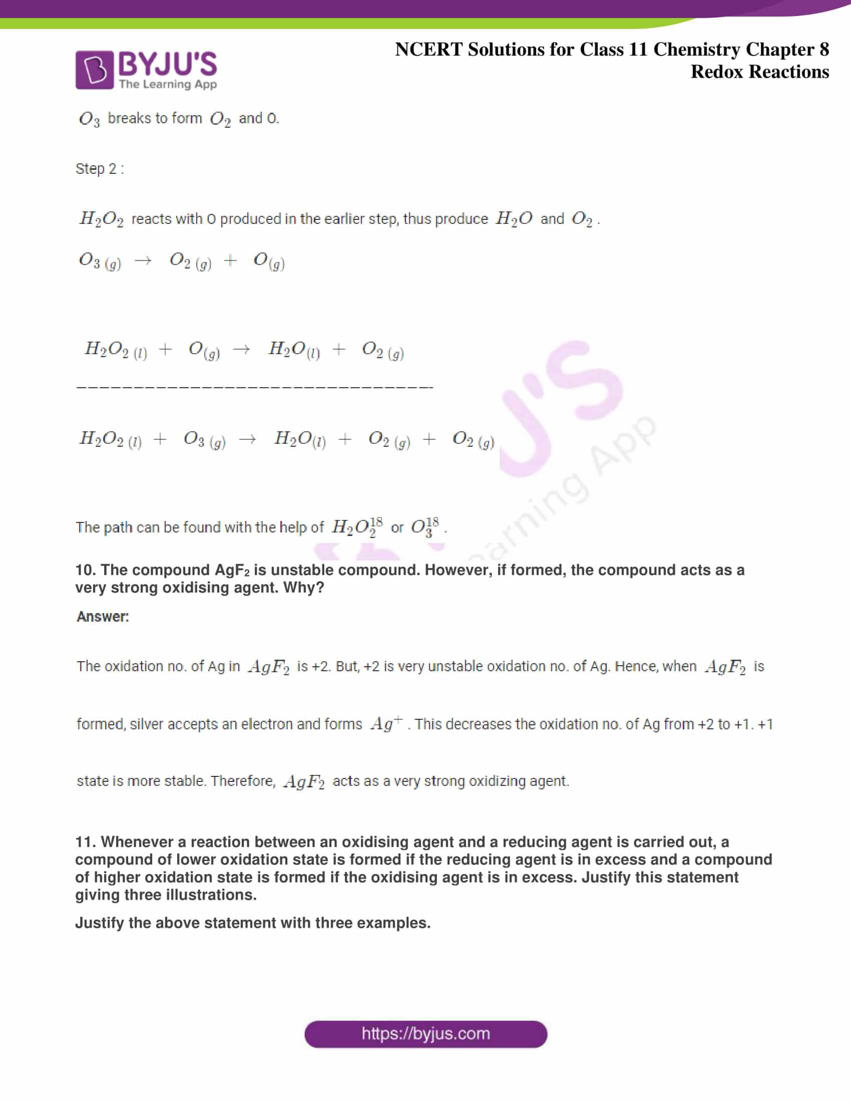 NCERT Solutions for Class 11 Chemistry Chapter 8 Redox Reactions