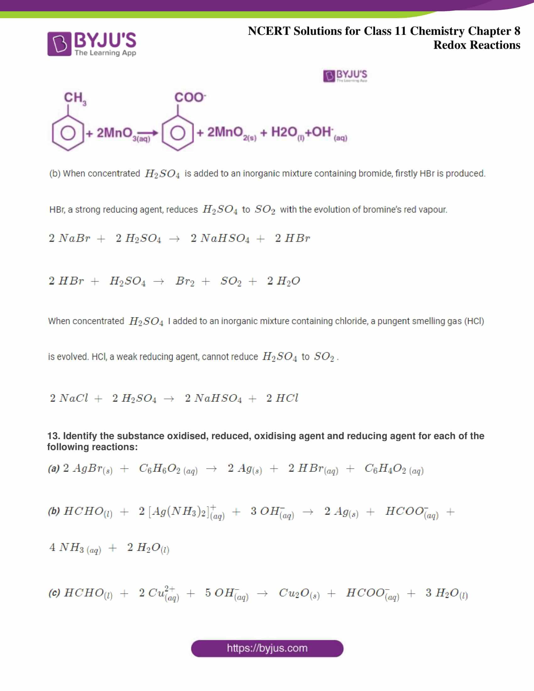 NCERT Solutions for Class 11 Chemistry Chapter 8 Redox Reactions