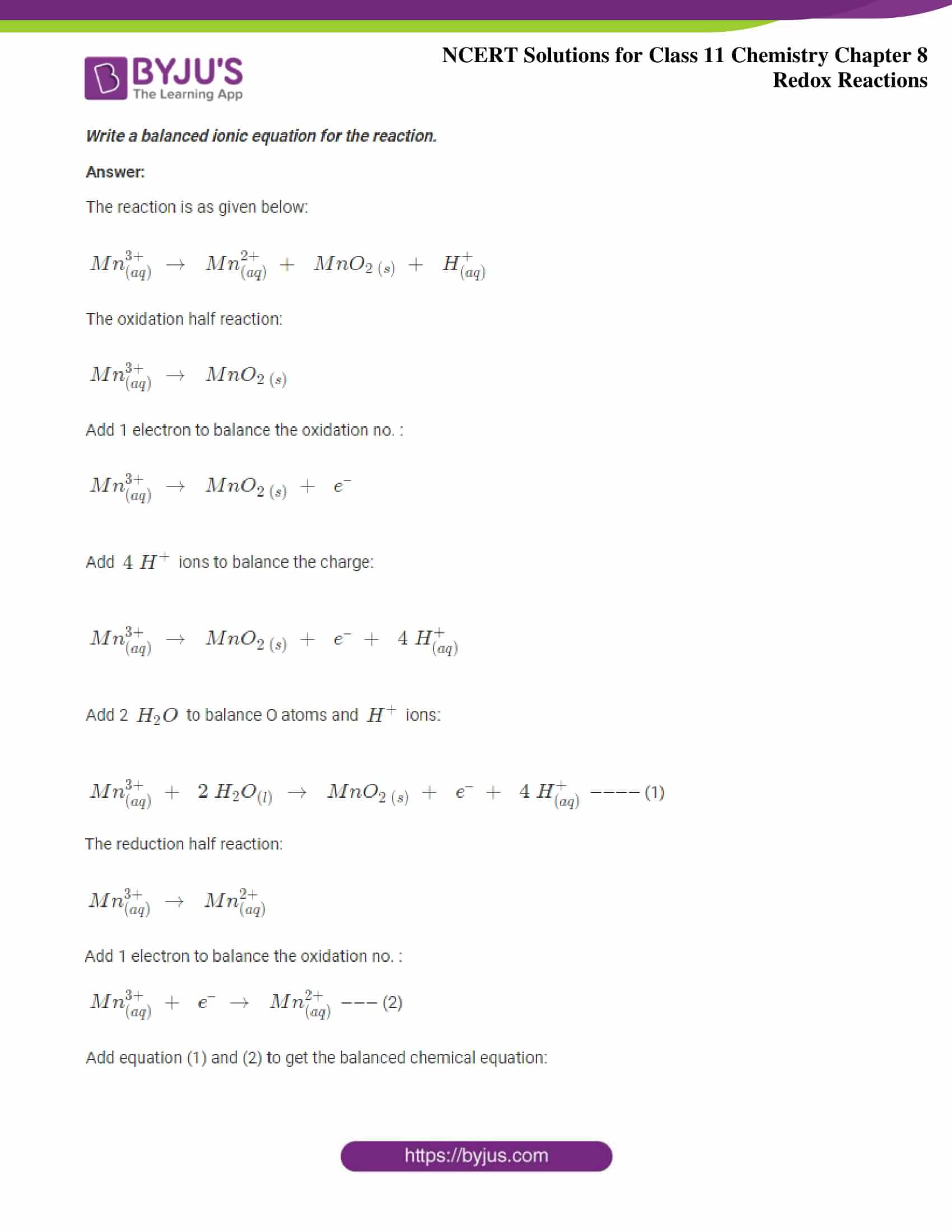NCERT Solutions for Class 11 Chemistry Chapter 8 Redox Reactions