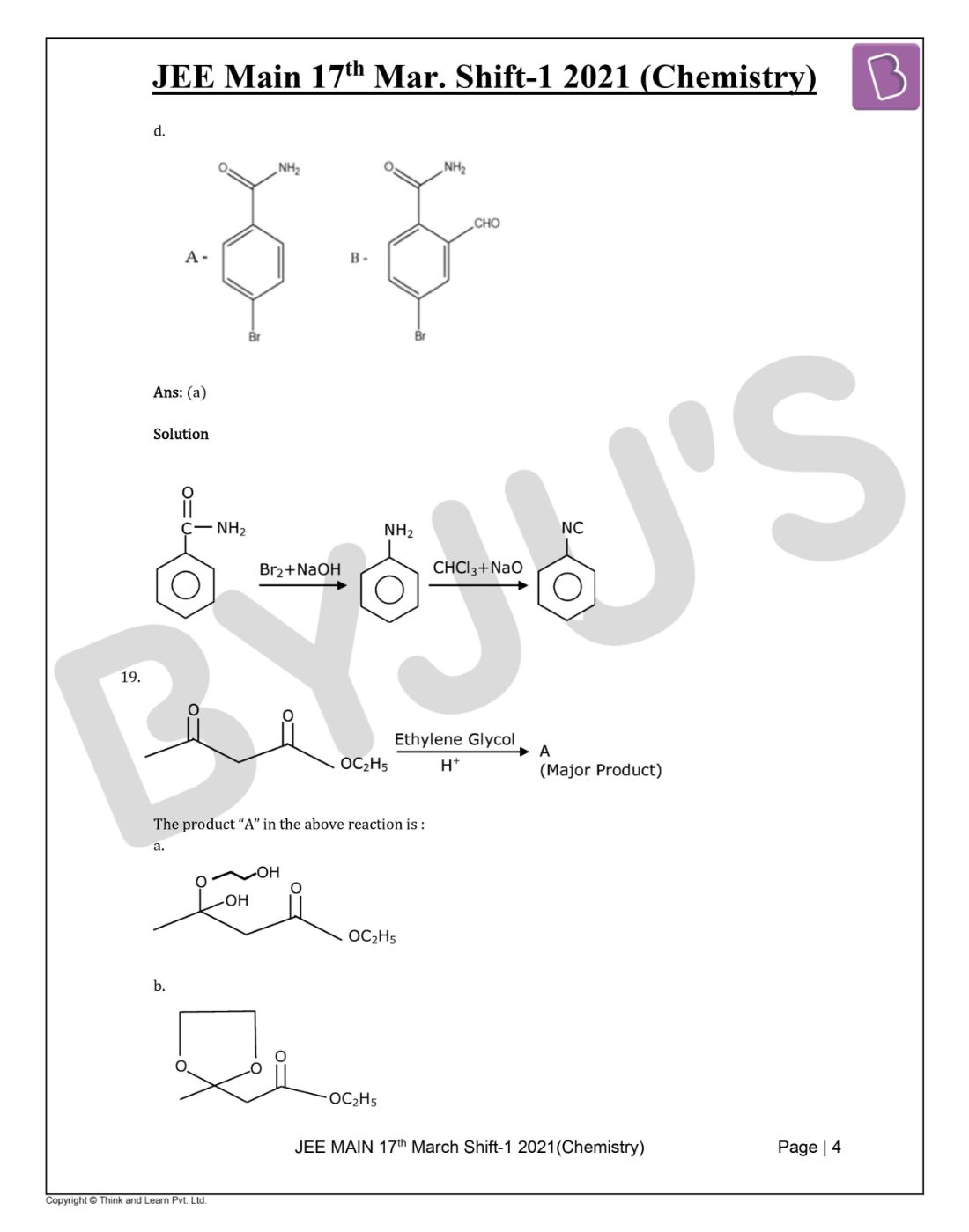 JEE Main 2021 March 17 Shift 1 Chemistry Question Paper with Solutions