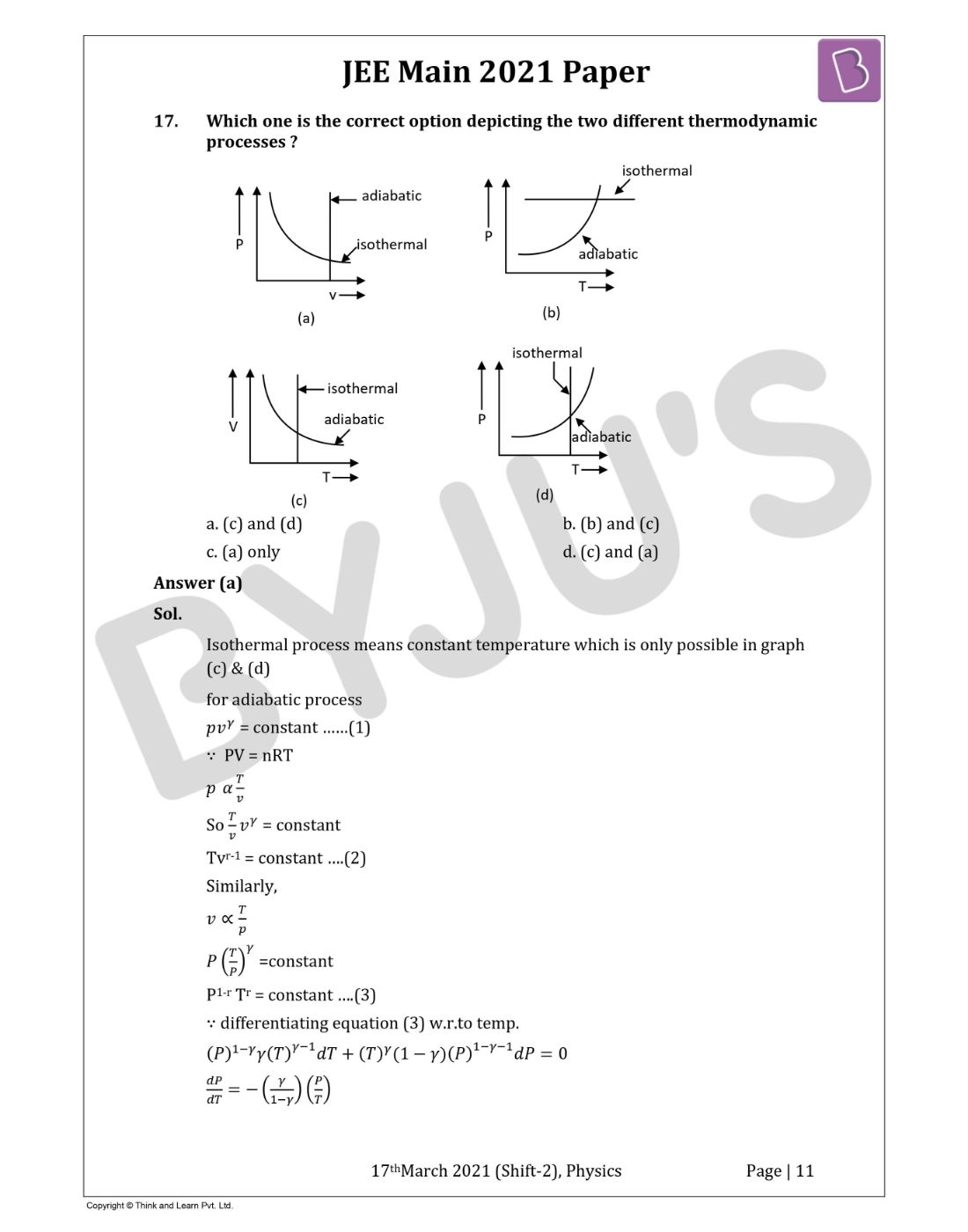 JEE Main 2021 March 17 Shift 2 Physics Question Solutions - Videos