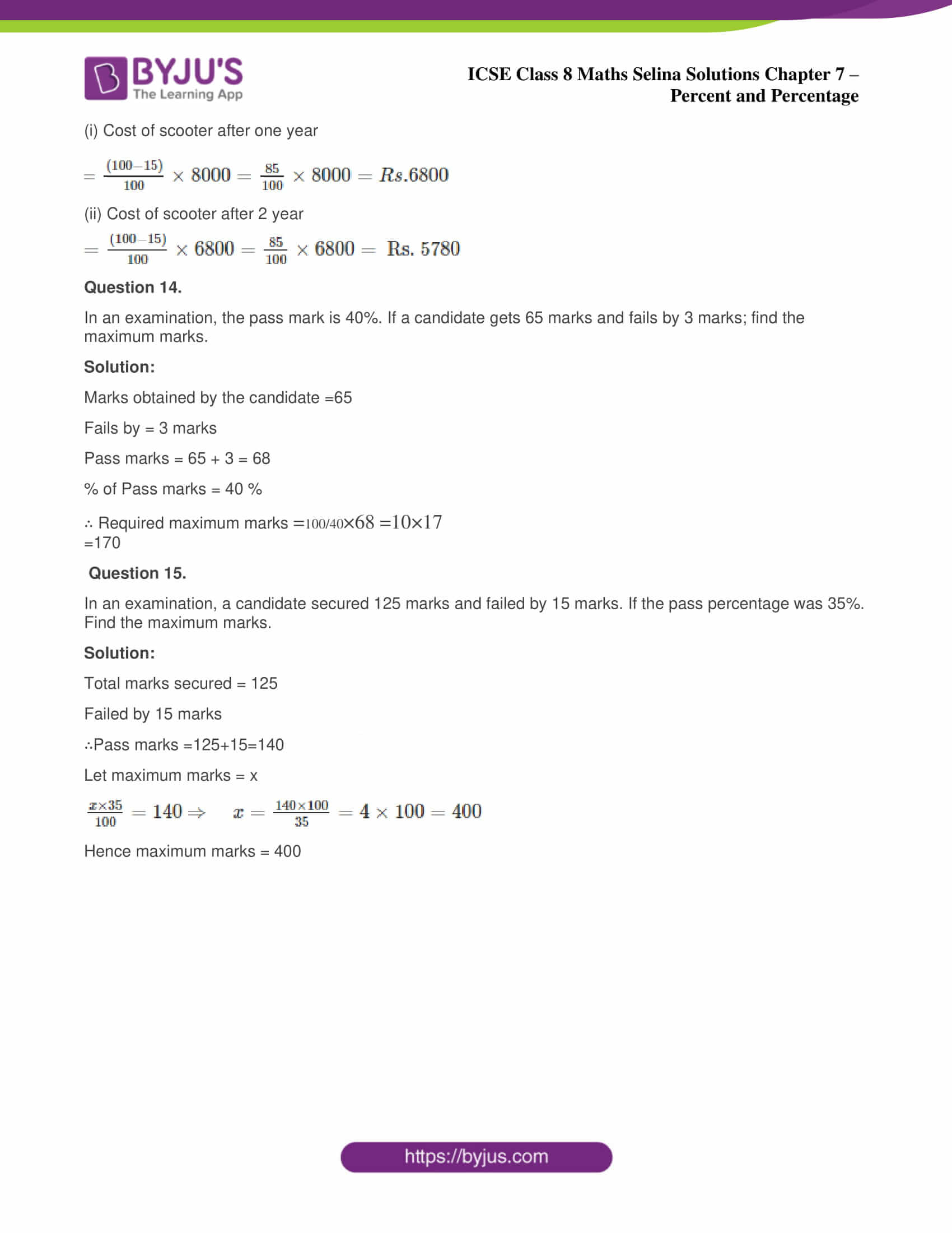 Selina Solutions Class 8 Concise Maths Chapter 7 Percent And Percentage