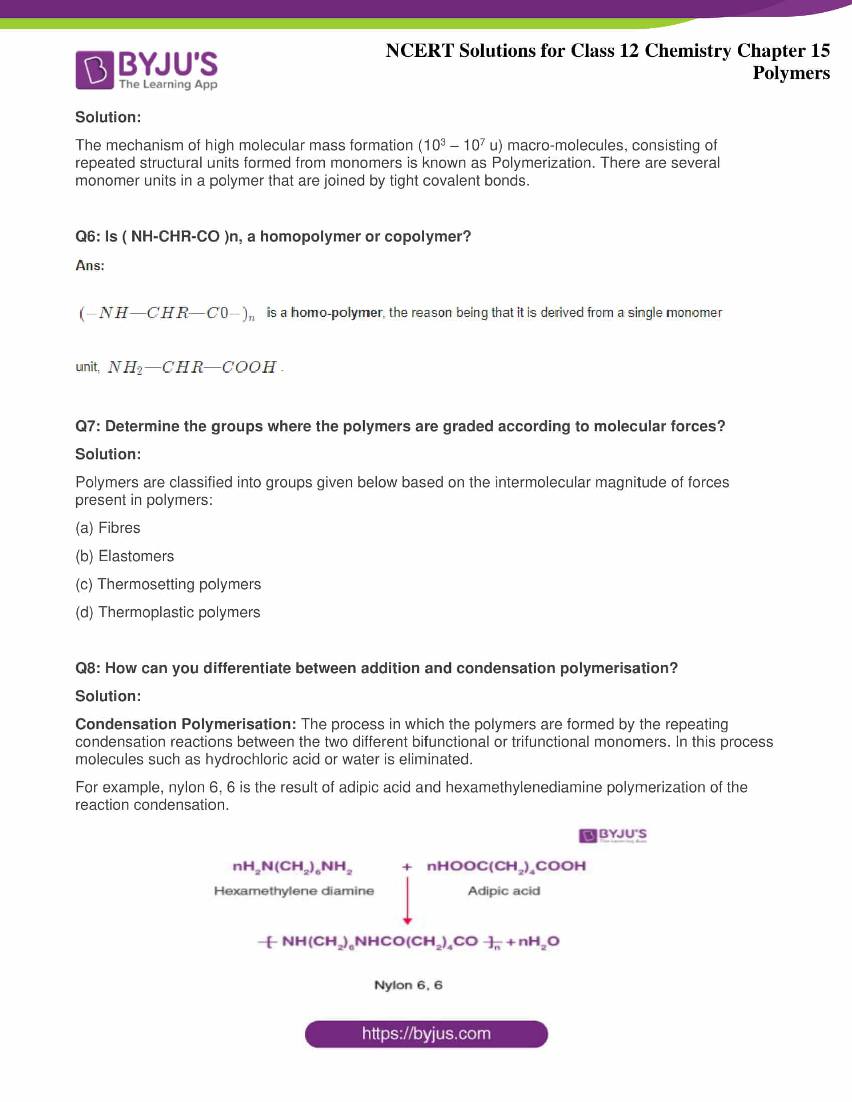 NCERT Solutions for Class 12 Chemistry Chapter 15 Polymers