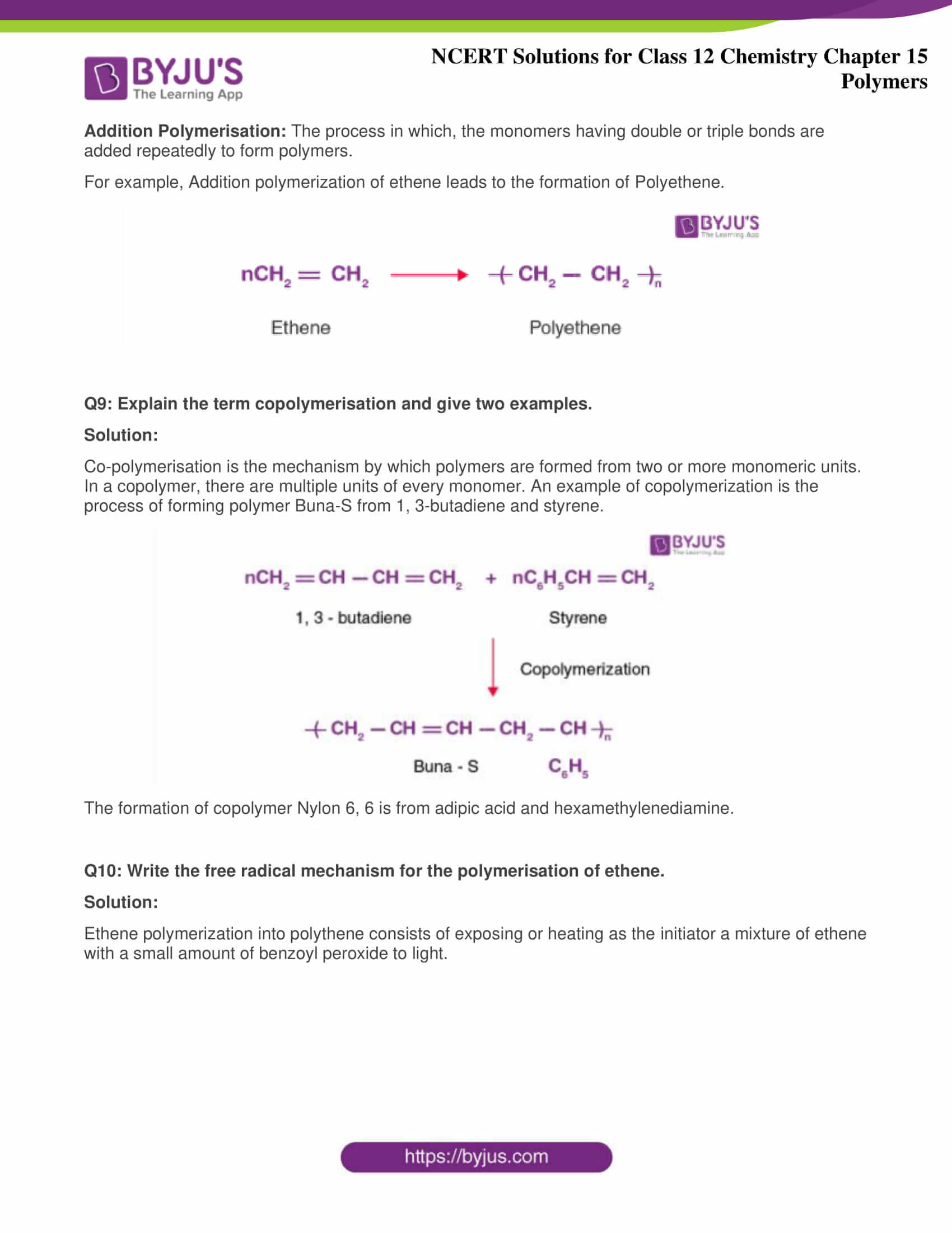 NCERT Solutions for Class 12 Chemistry Chapter 15 Polymers