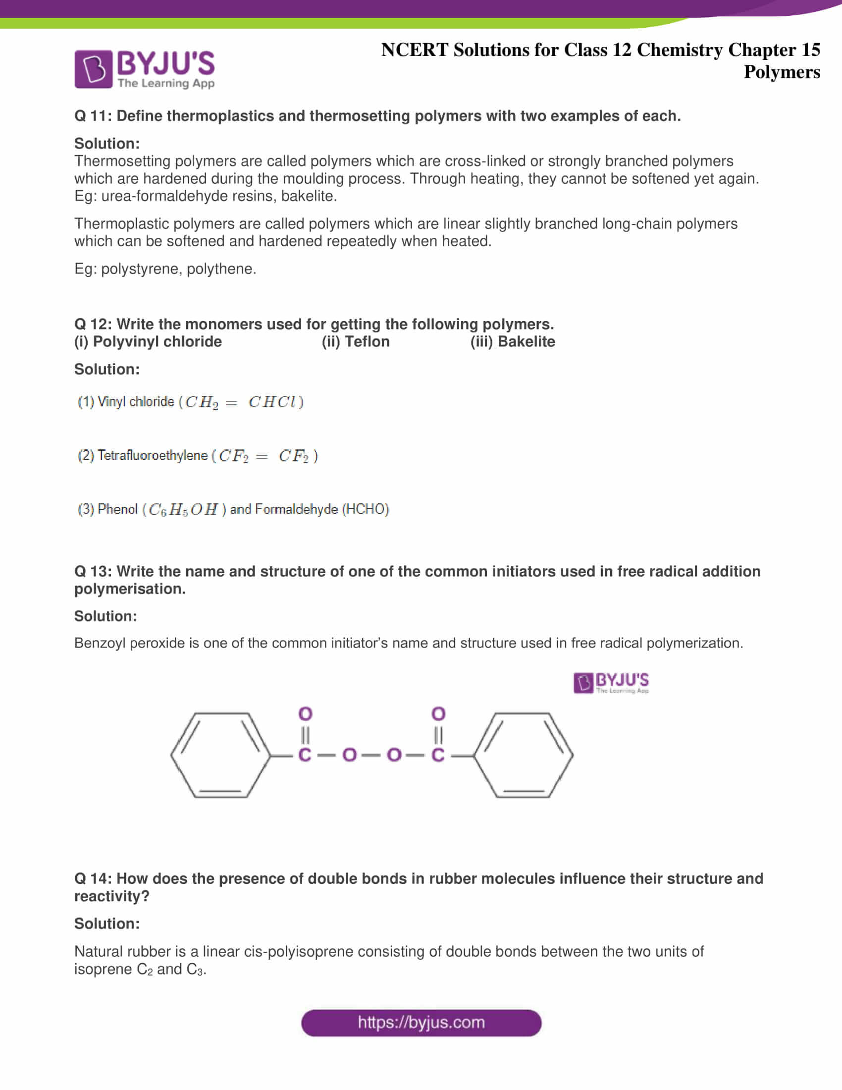 NCERT Solutions for Class 12 Chemistry Chapter 15 Polymers