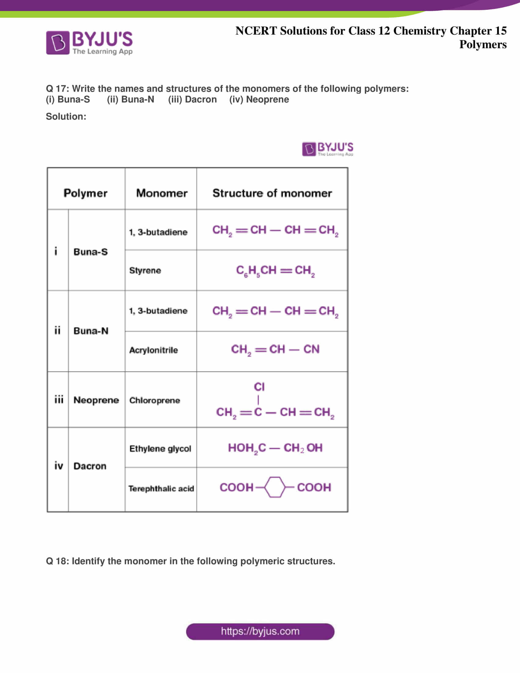 NCERT Solutions for Class 12 Chemistry Chapter 15 Polymers