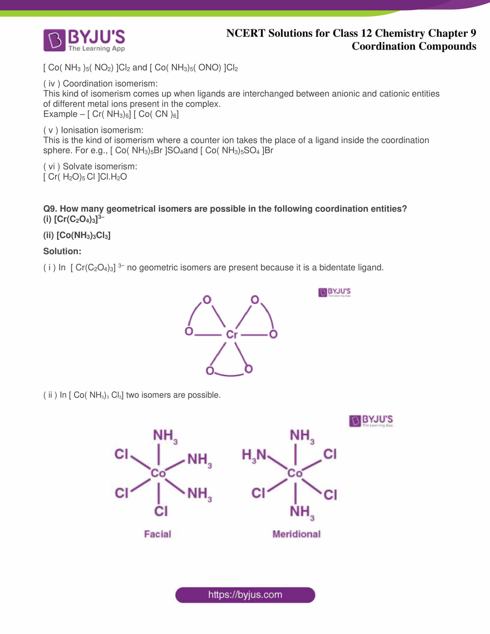 NCERT Solutions For Class 12 Chemistry Chapter 9 Coordination Compounds NCERT Solutions For Class 12 Chemistry Chapter 9 Coordination Compounds