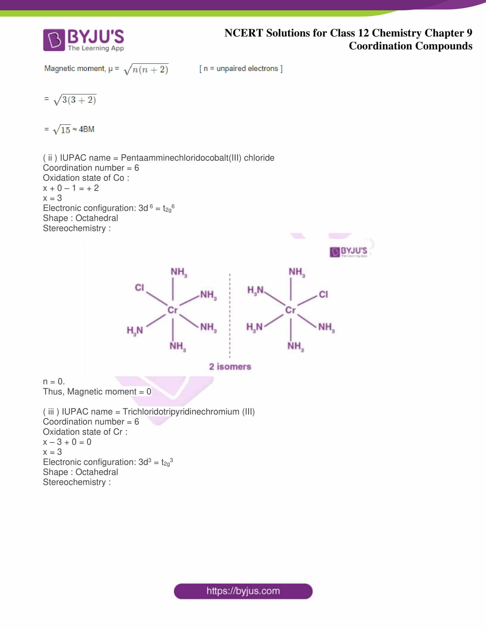 NCERT Solutions For Class 12 Chemistry Chapter 9 Coordination Compounds