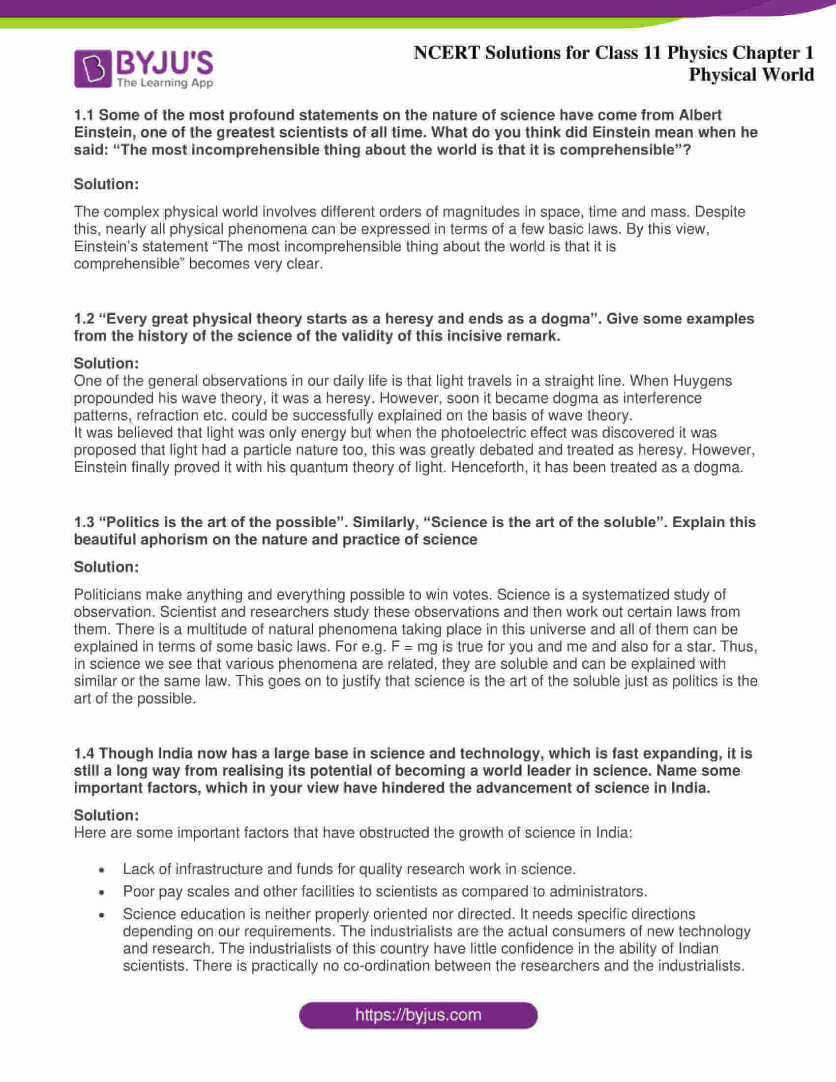 NCERT Solutions for Class 11 Physics Chapter 1 Physical World