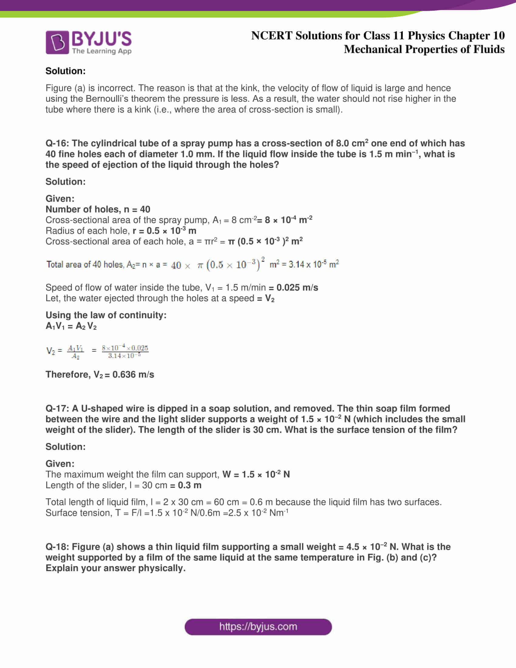 NCERT Solutions for Class 11 Physics Chapter 10 Mechanical Properties of Fluids