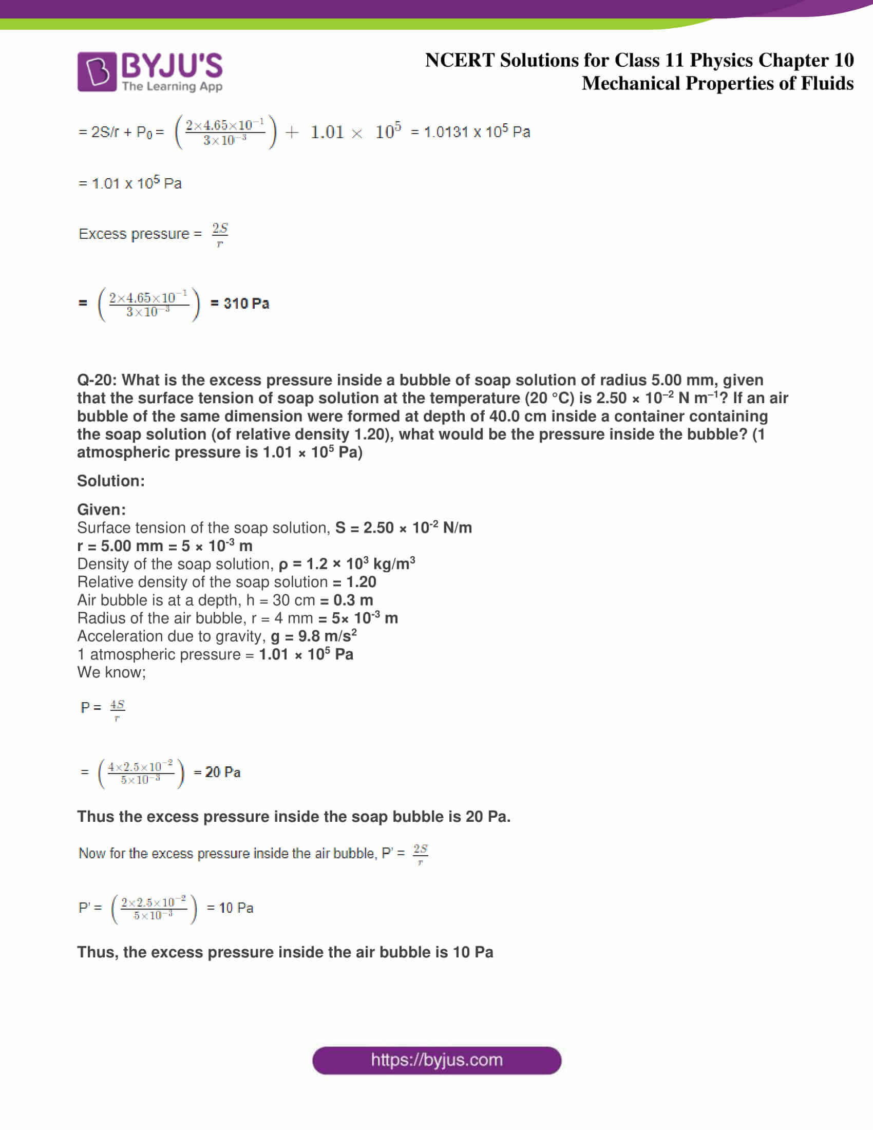 NCERT Solutions for Class 11 Physics Chapter 10 Mechanical Properties of Fluids