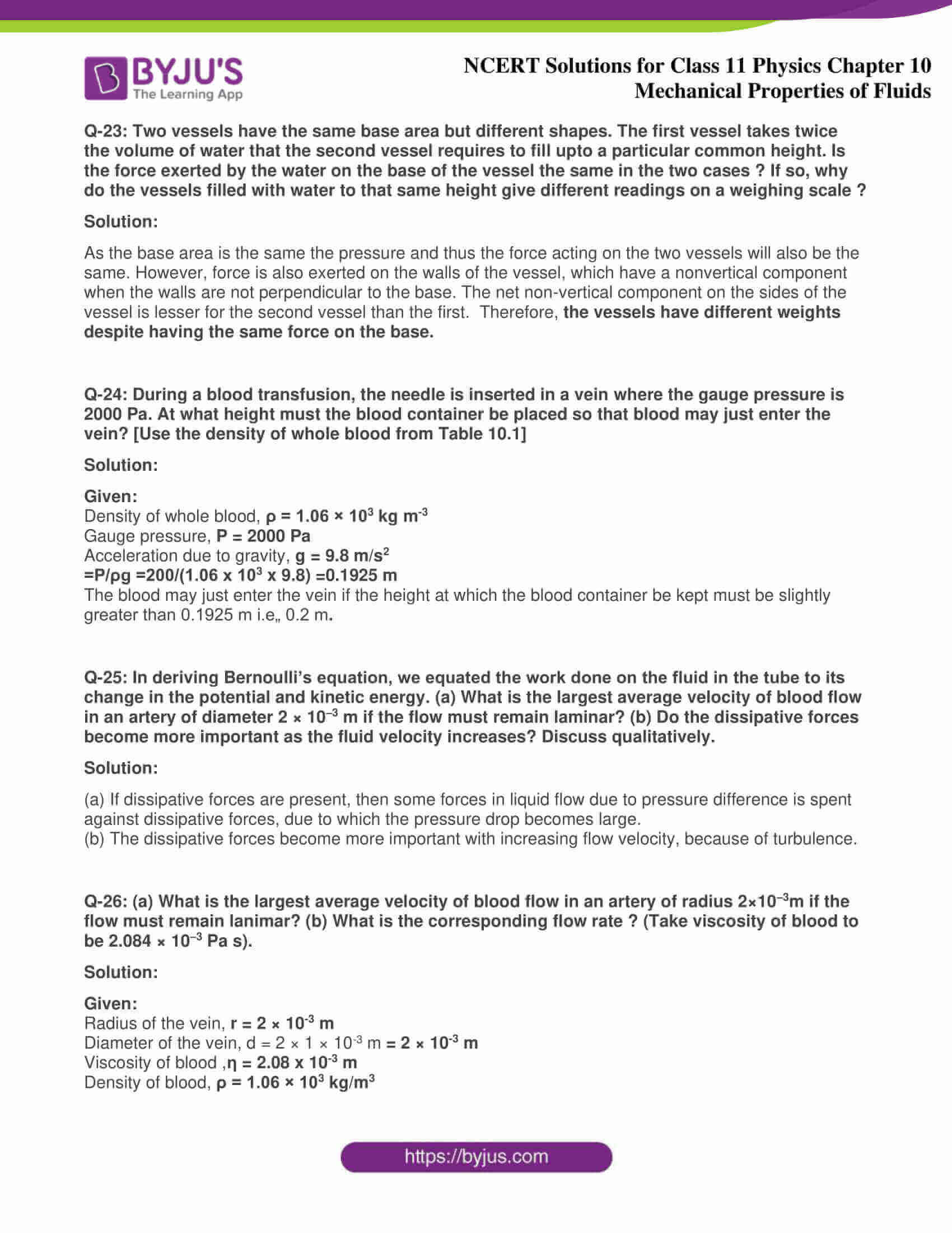 NCERT Solutions for Class 11 Physics Chapter 10 Mechanical Properties of Fluids