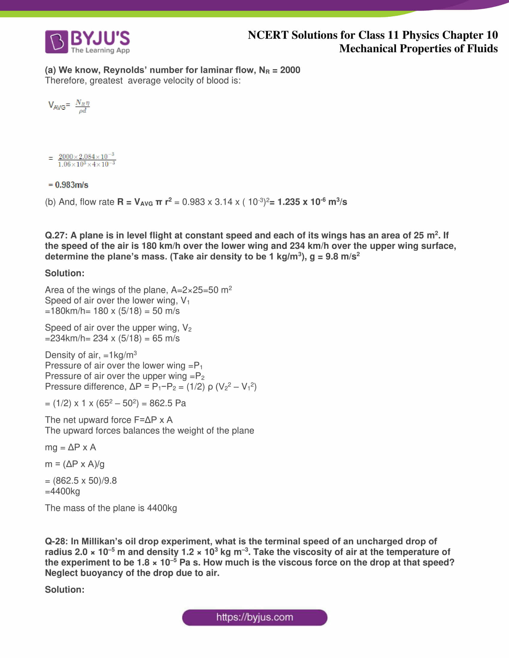 NCERT Solutions for Class 11 Physics Chapter 10 Mechanical Properties of Fluids
