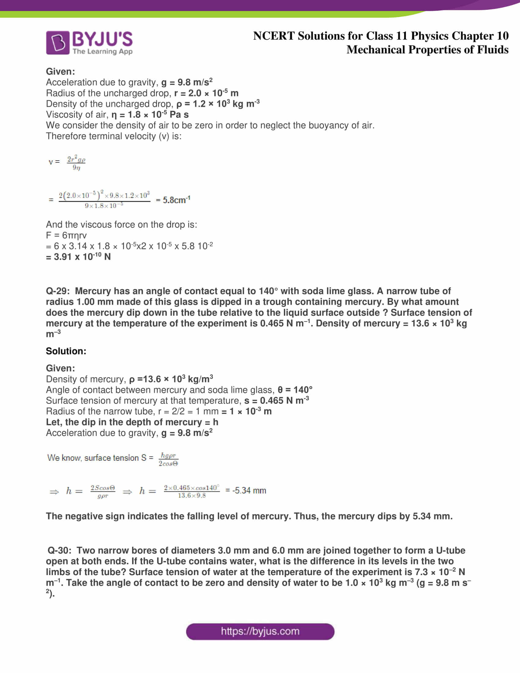 NCERT Solutions for Class 11 Physics Chapter 10 Mechanical Properties of Fluids