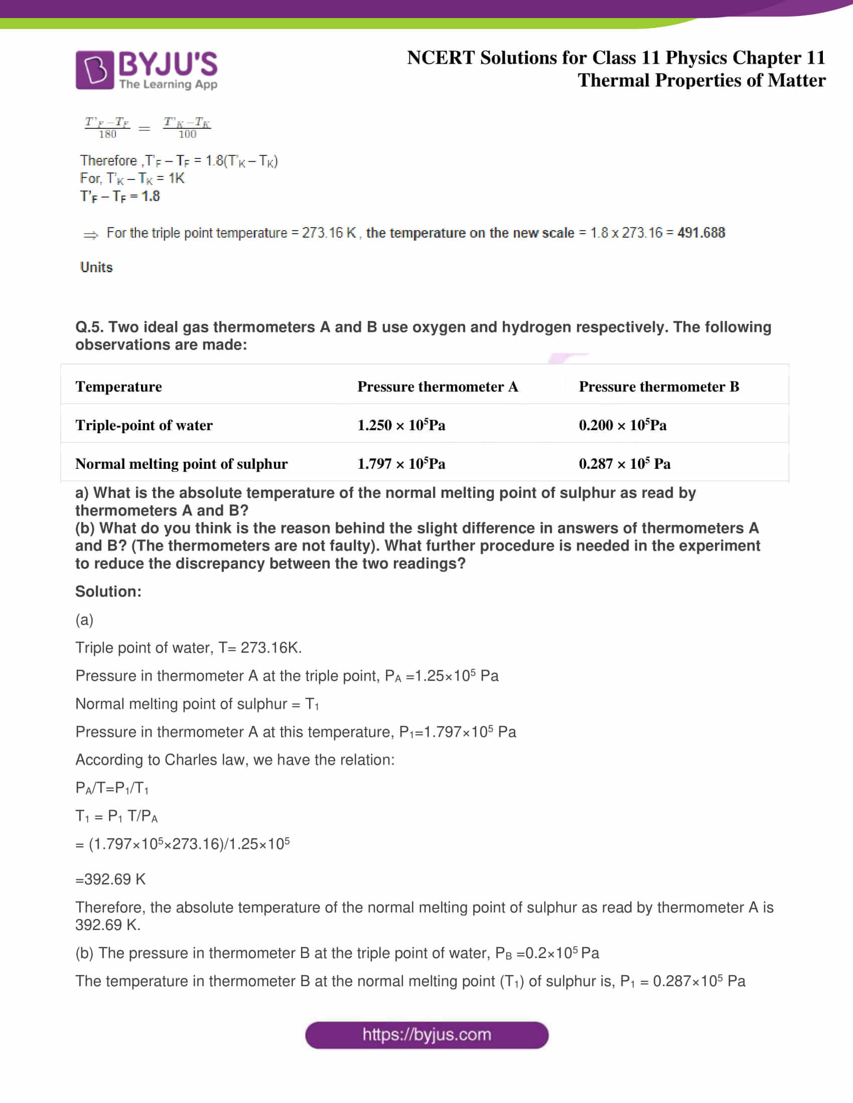 NCERT Solutions for Class 11 Physics Chapter 11 Thermal Properties of Matter