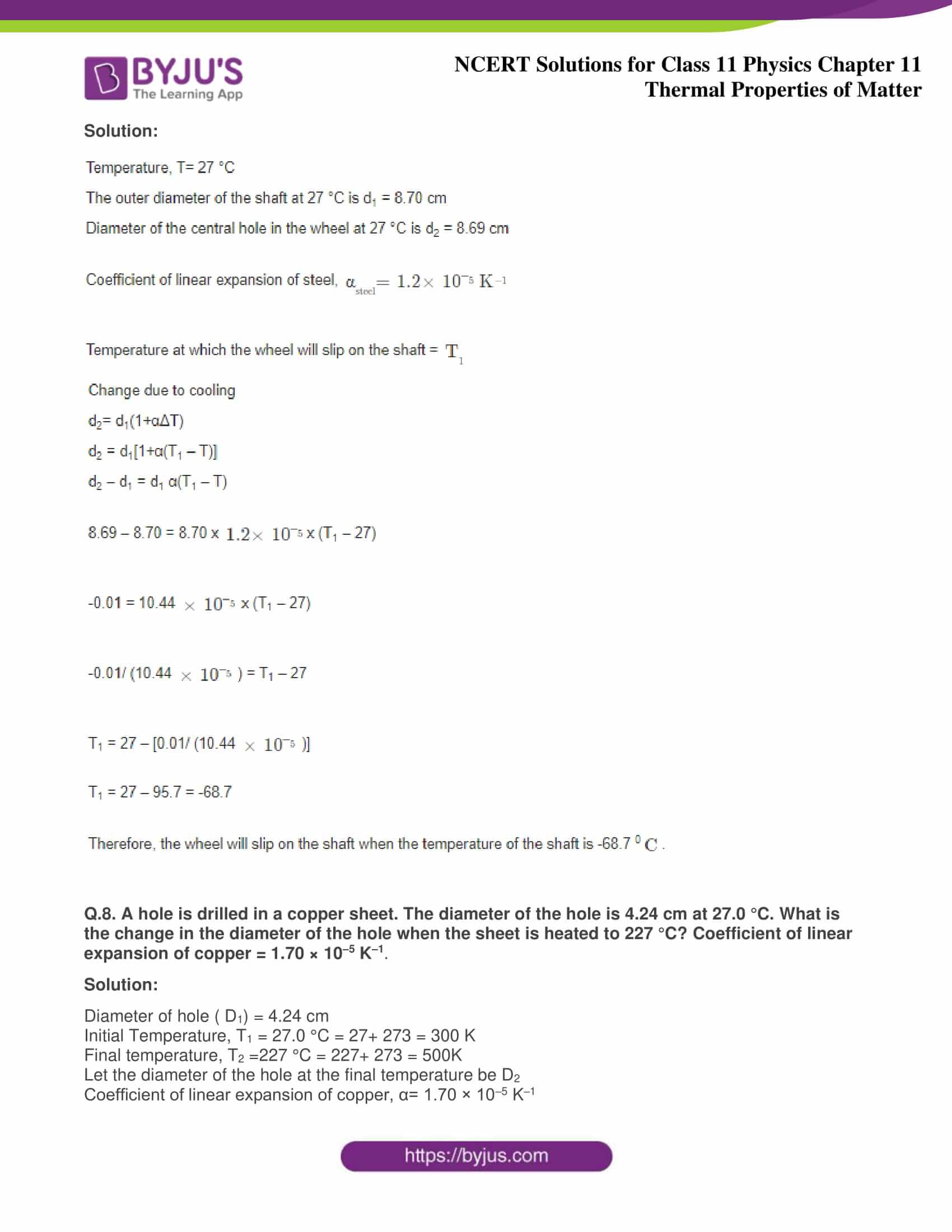NCERT Solutions for Class 11 Physics Chapter 11 Thermal Properties of ...