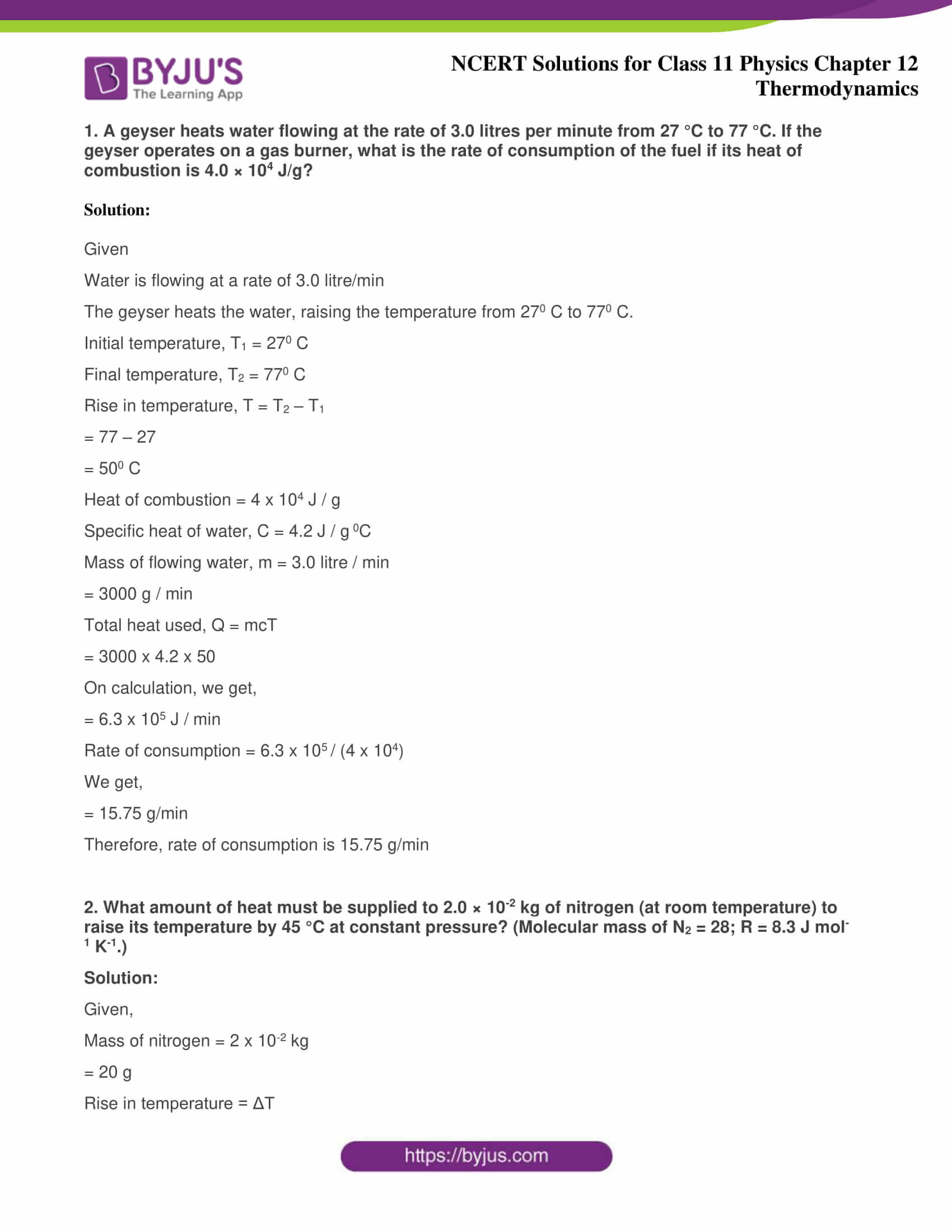 NCERT Solutions for Class 11 Physics Chapter 12 Thermodynamics
