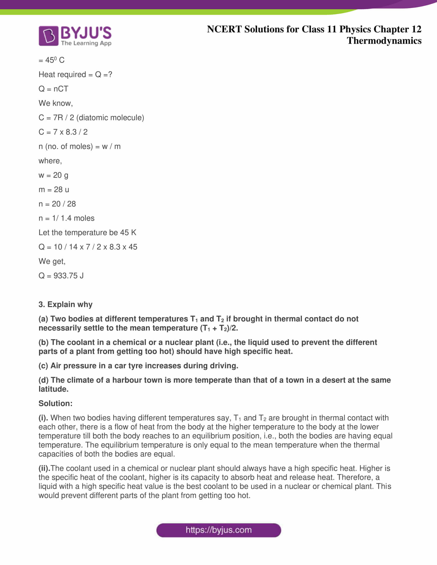 NCERT Solutions for Class 11 Physics Chapter 12 Thermodynamics