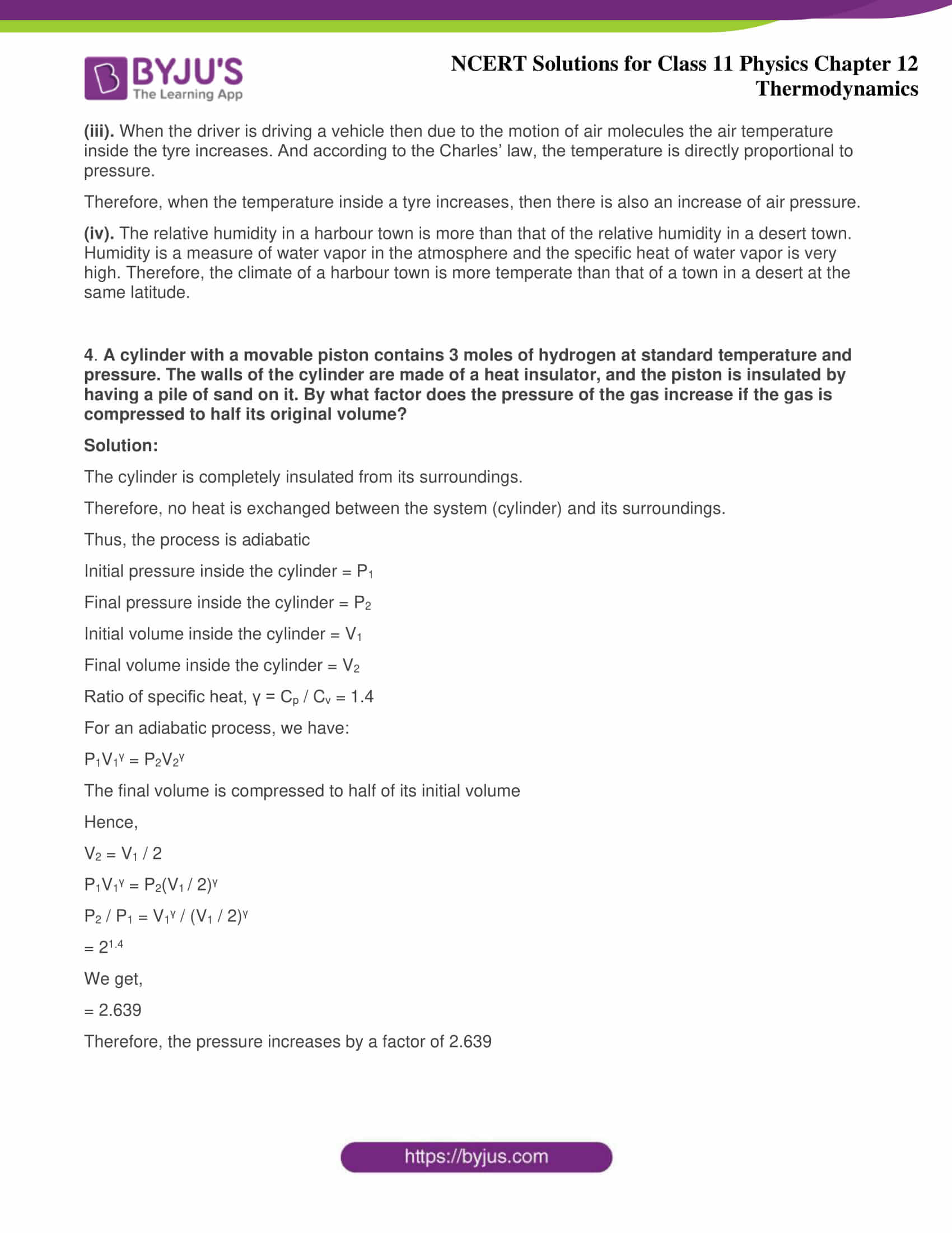 NCERT Solutions for Class 11 Physics Chapter 12 Thermodynamics NCERT Solutions for Class 11 Physics Chapter 12 Thermodynamics