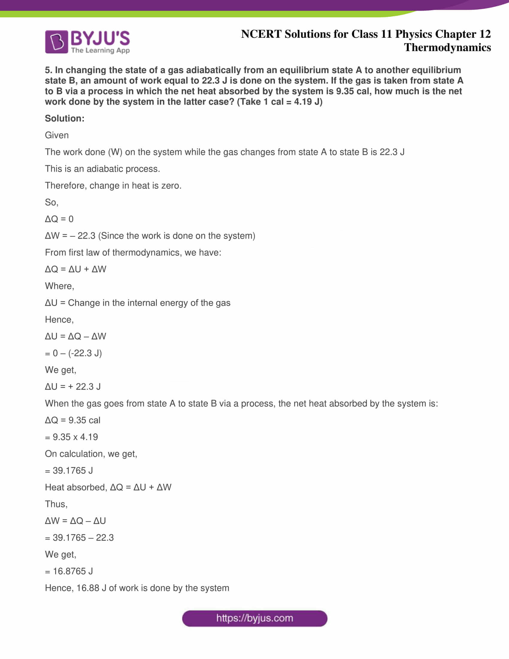 NCERT Solutions for Class 11 Physics Chapter 12 Thermodynamics NCERT Solutions for Class 11 Physics Chapter 12 Thermodynamics