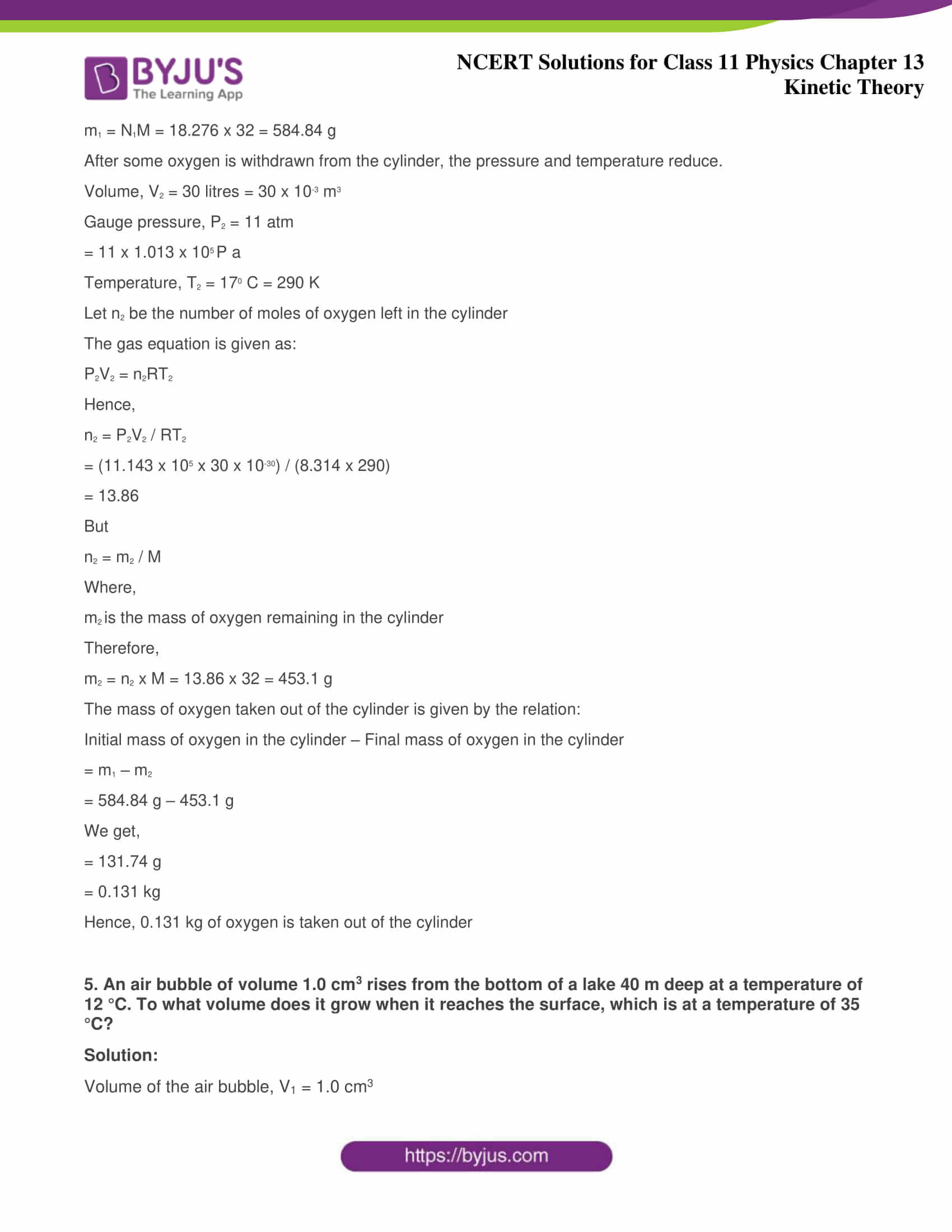 NCERT Solutions for Class 11 Physics Chapter 13 Kinetic Theory