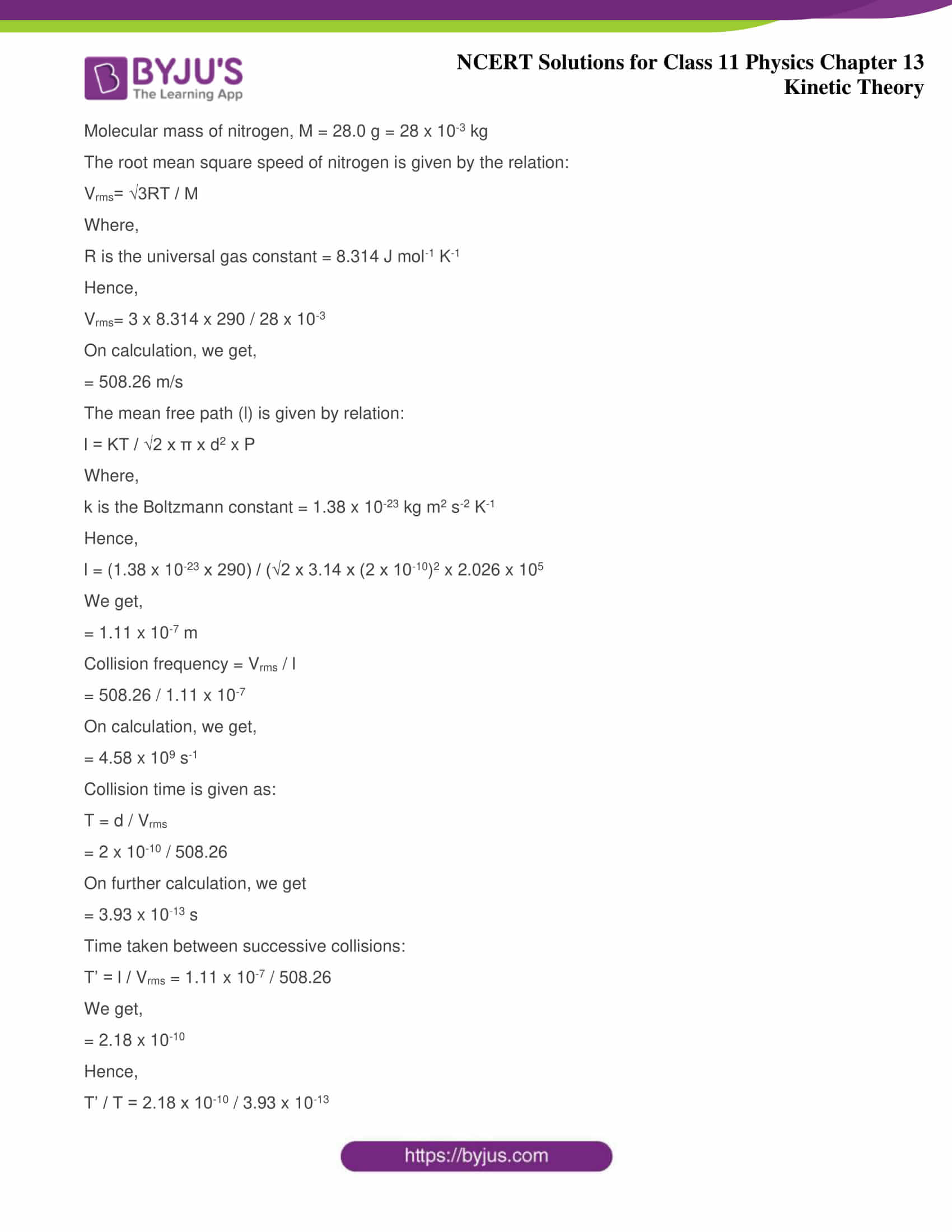 NCERT Solutions for Class 11 Physics Chapter 13 Kinetic Theory