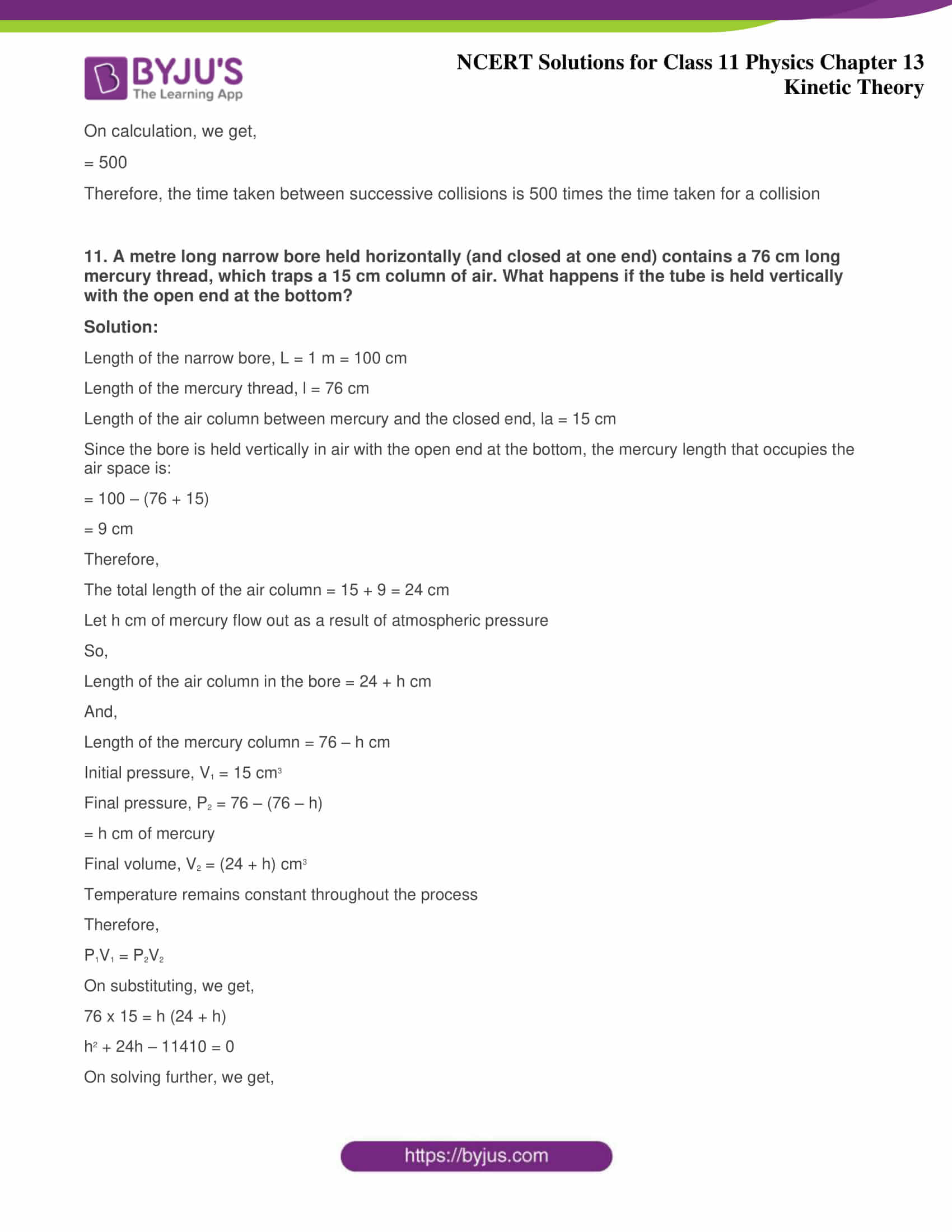 NCERT Solutions for Class 11 Physics Chapter 13 Kinetic Theory