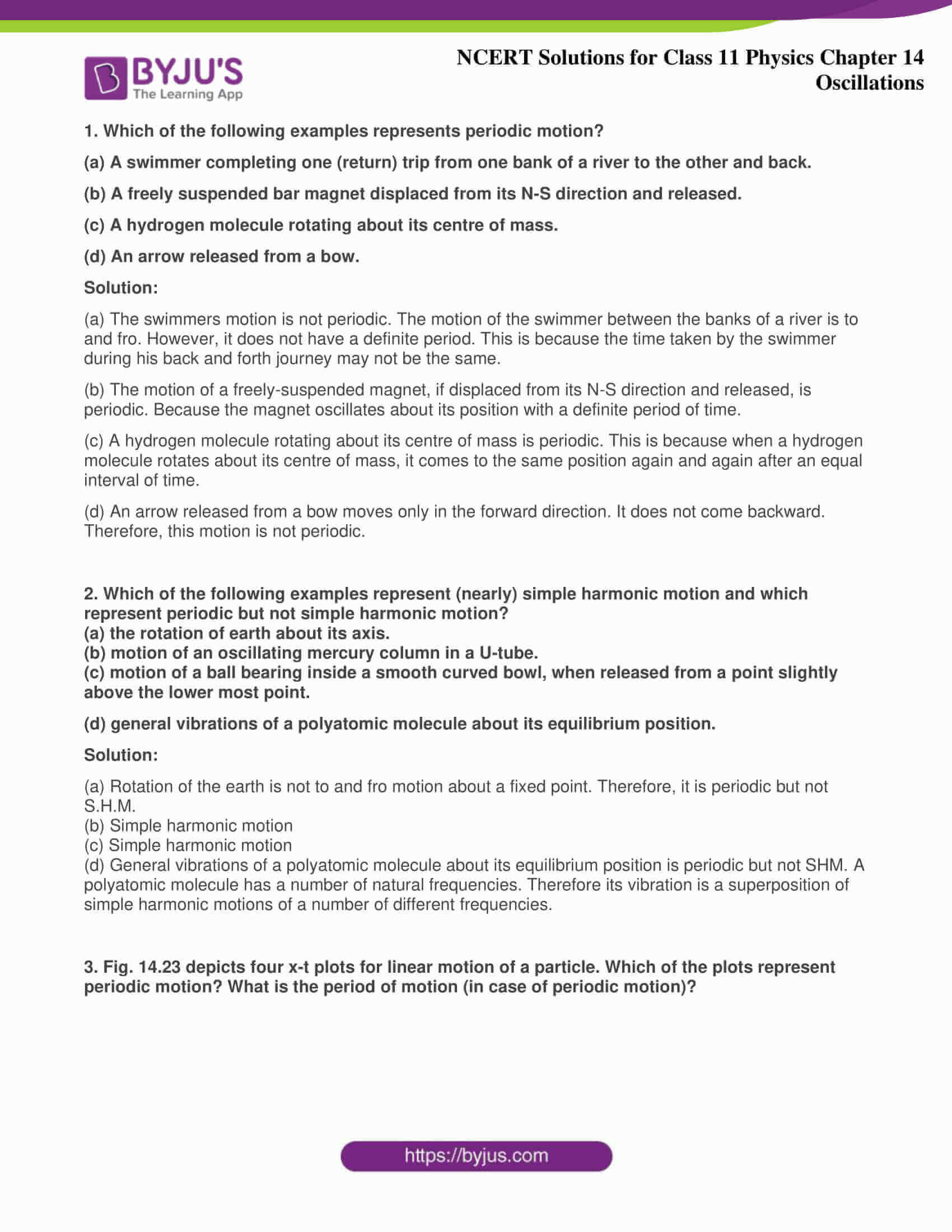 NCERT Solutions for Class 11 Physics Chapter 14 Oscillations