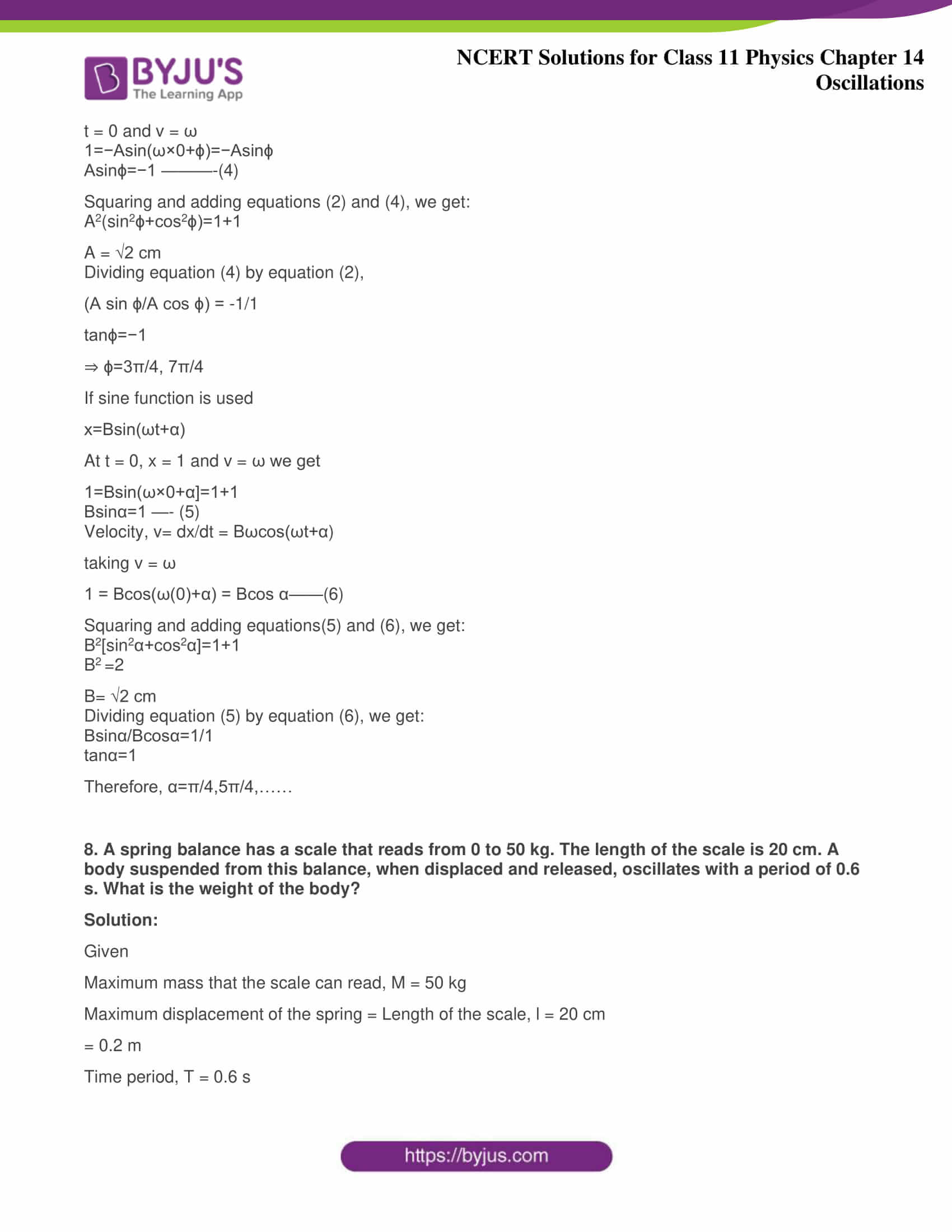 NCERT Solutions for Class 11 Physics Chapter 14 Oscillations