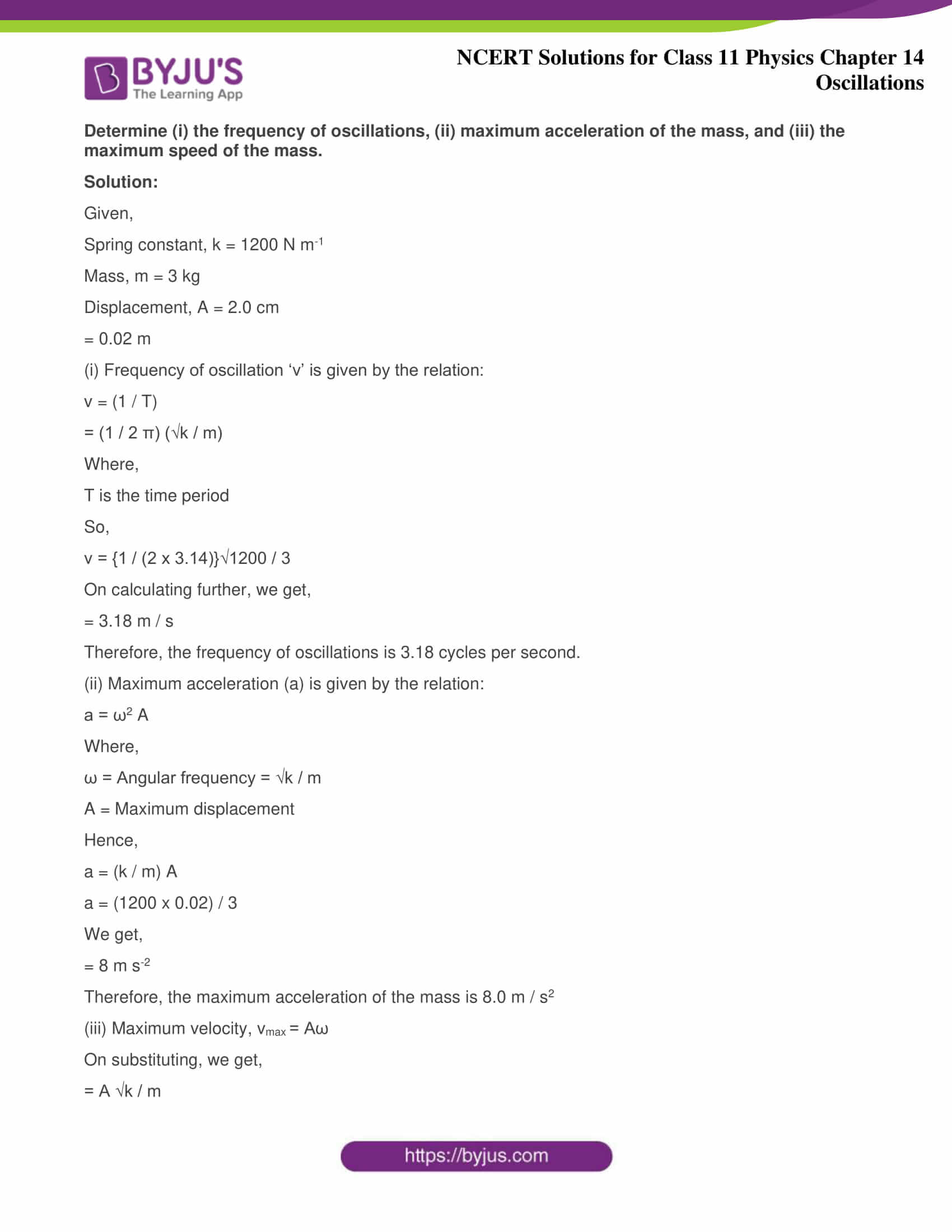 NCERT Solutions for Class 11 Physics Chapter 14 Oscillations