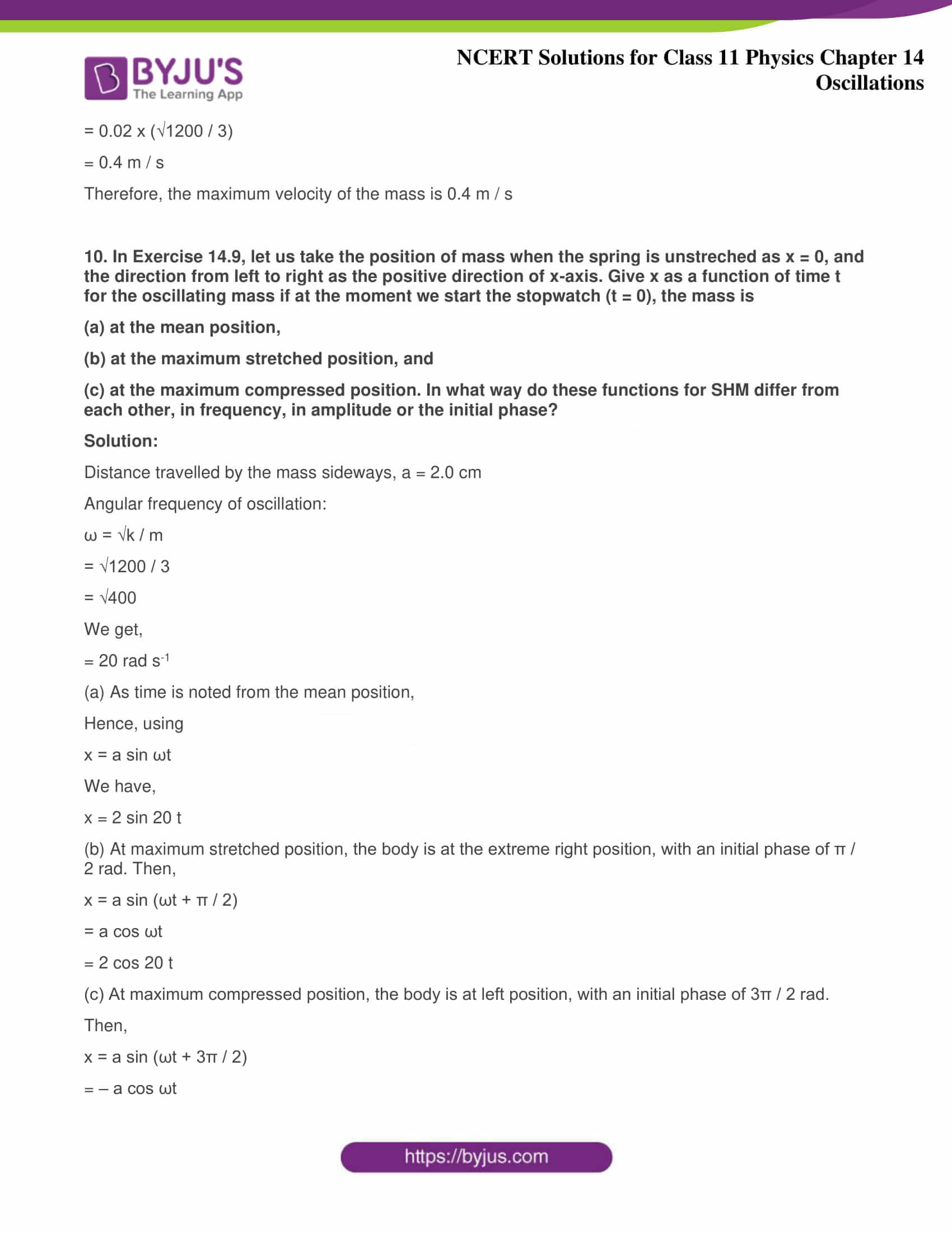 NCERT Solutions for Class 11 Physics Chapter 14 Oscillations