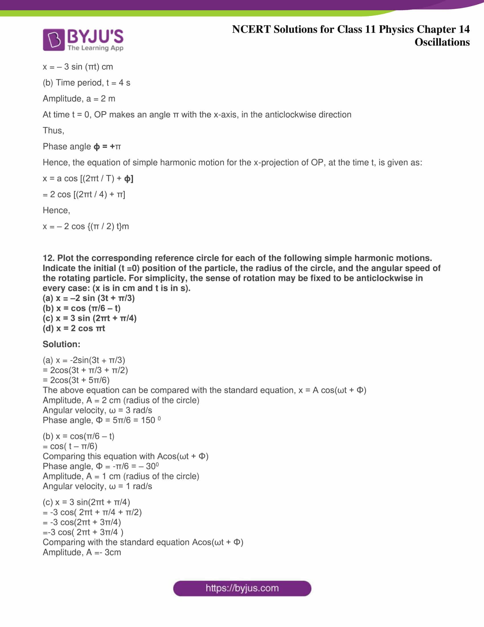 NCERT Solutions for Class 11 Physics Chapter 14 Oscillations